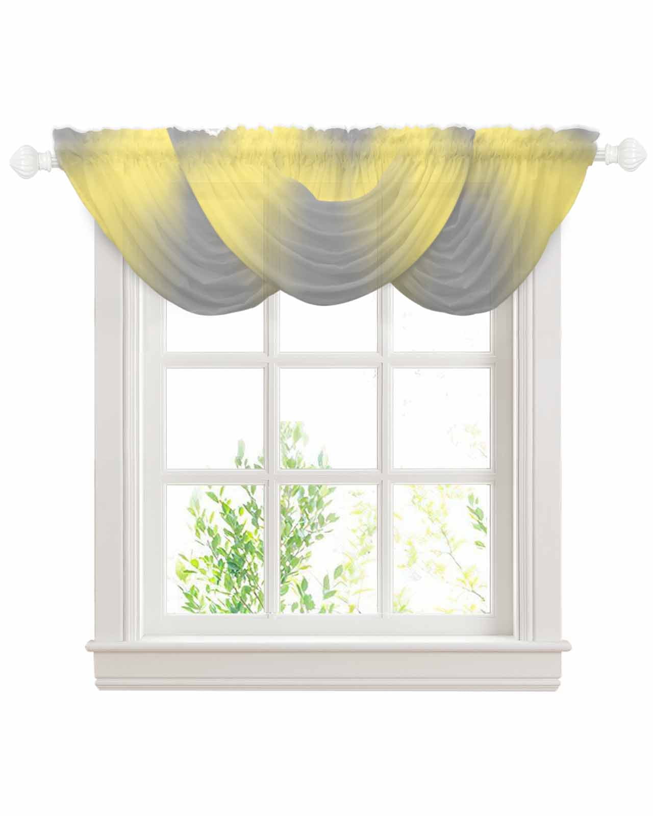 Yellow gray Waterfall Valance Curtains Light Yellow Ombre Sheer Swag ...