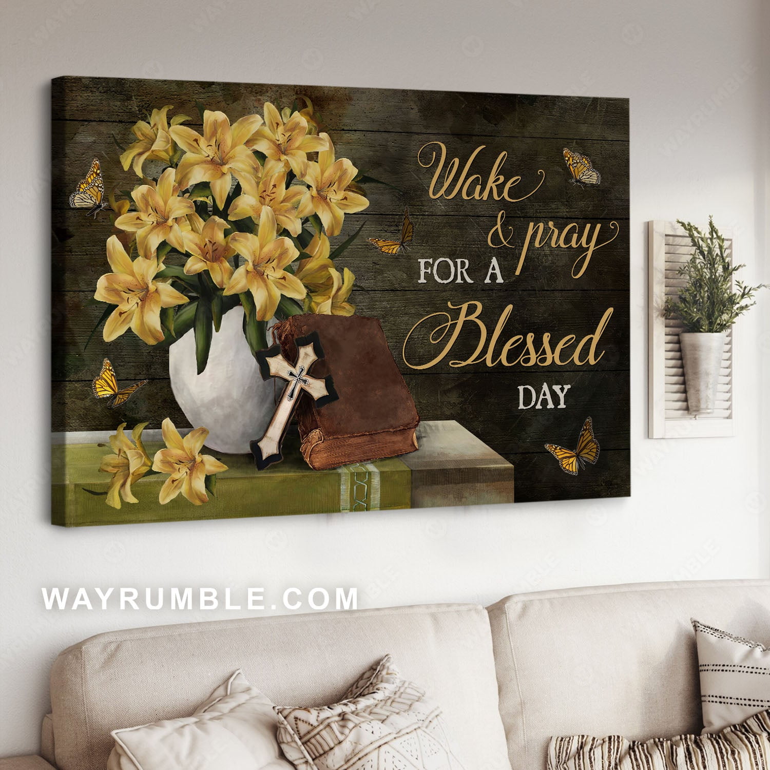 Yellow lily, Bible, Jesus cross, Monarch butterfly, A blessed day ...
