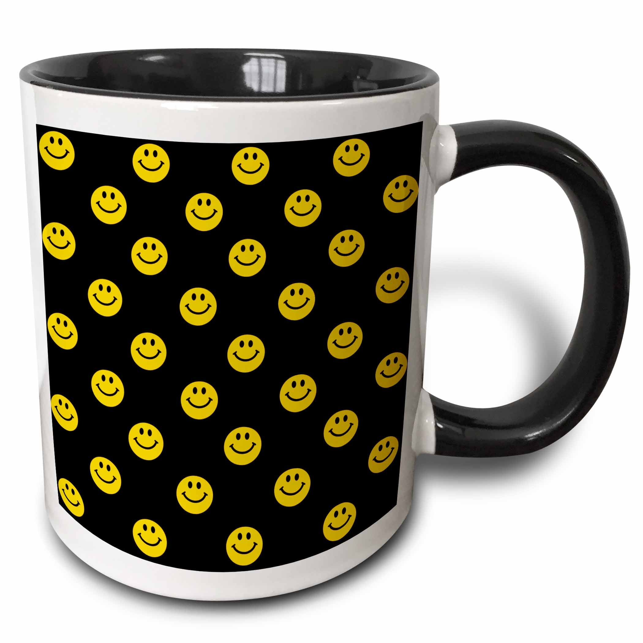 Yellow smiling Face pattern on black - Cute smile Happy Smilies - 60s ...