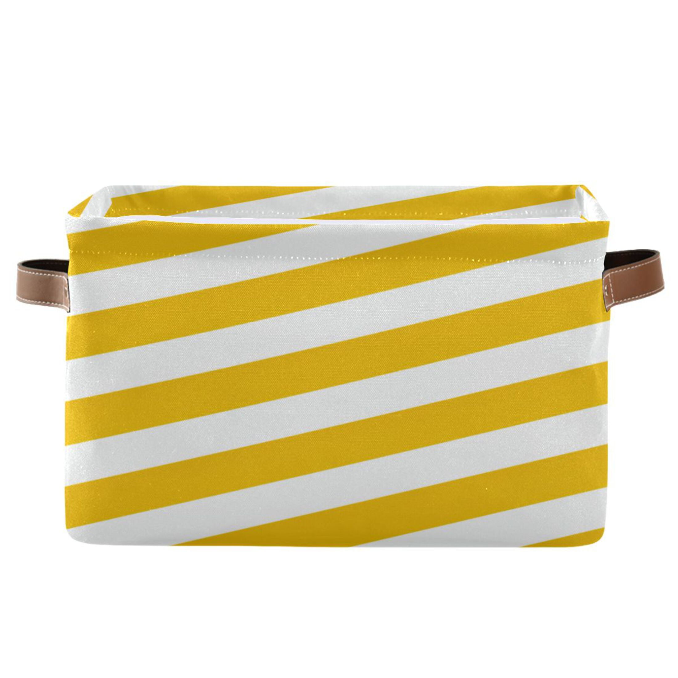 Yellow-white Diagonal Stripes Square Storage Bins with Handles ...