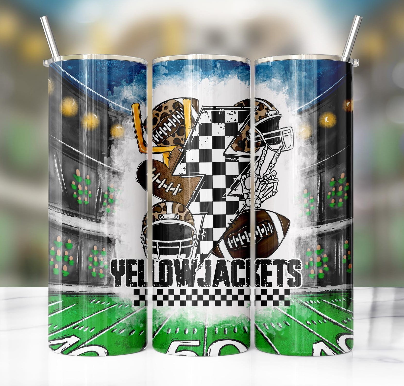 Yellowjackets School Team Mascot Preppy Football 20 Oz Skinny Metal ...