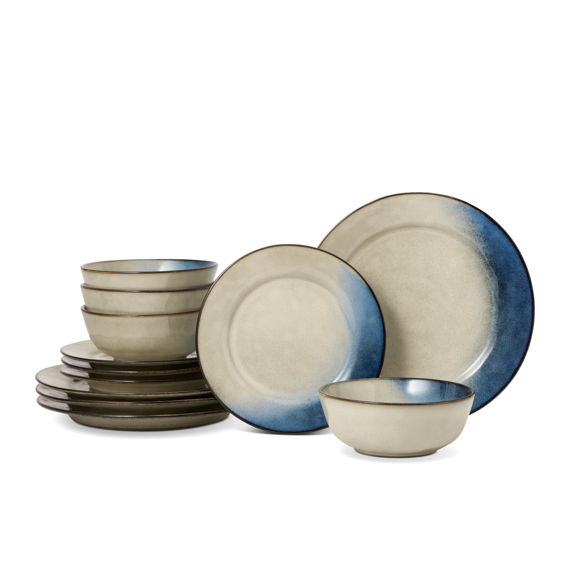 Yellowstone Canto 12-Piece Blue Reactive Ceramic Dinnerware Set ...