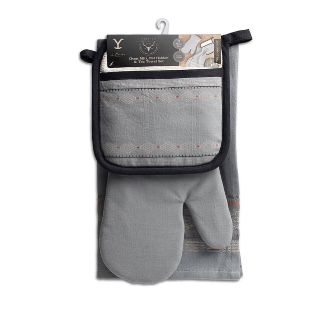 Yellowstone 3-Piece Oven Mitt, Pot Holder, & Tea Towel Kitchen Linen ...