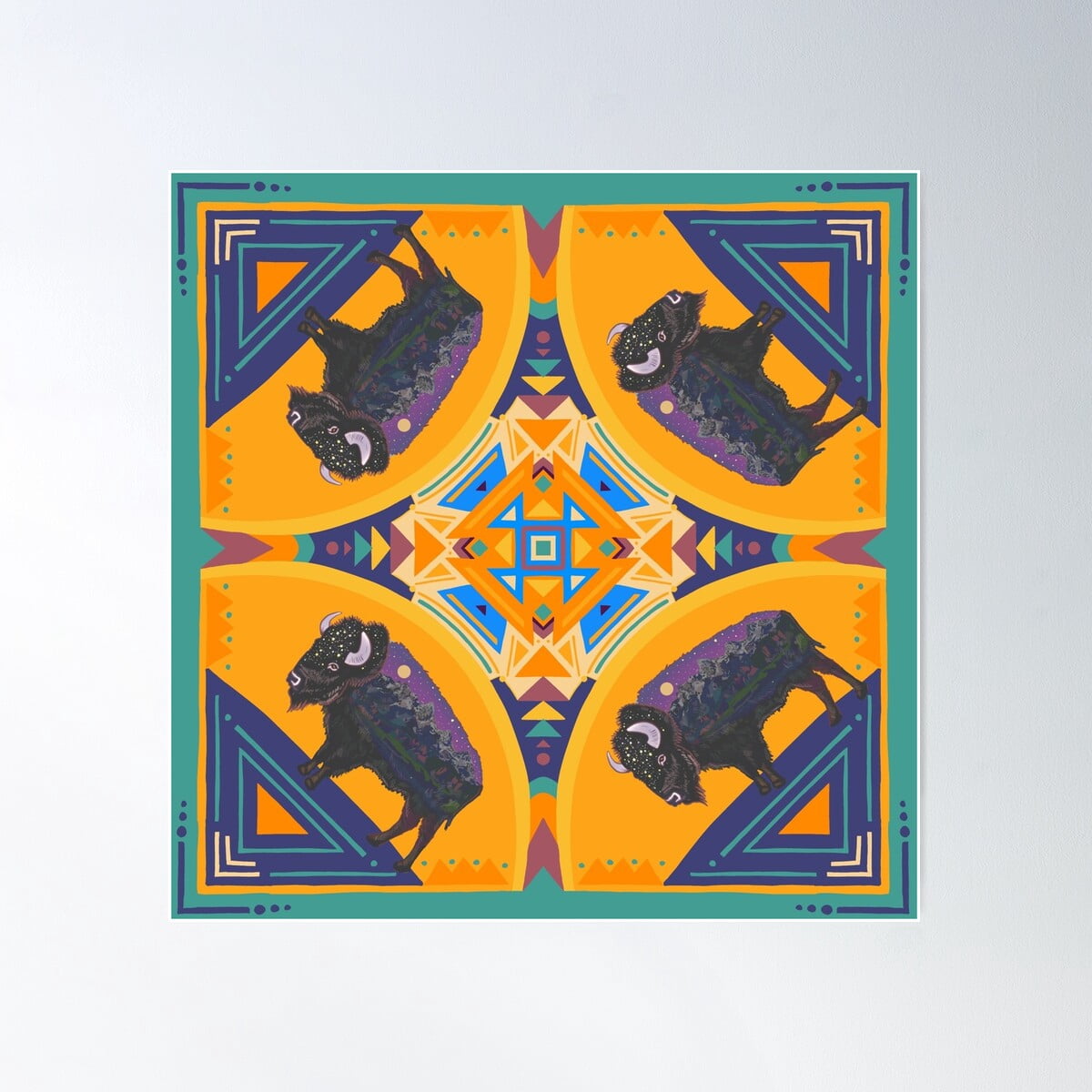Yellowstone American Buffalo Western Bandana Design Poster Wall Art ...