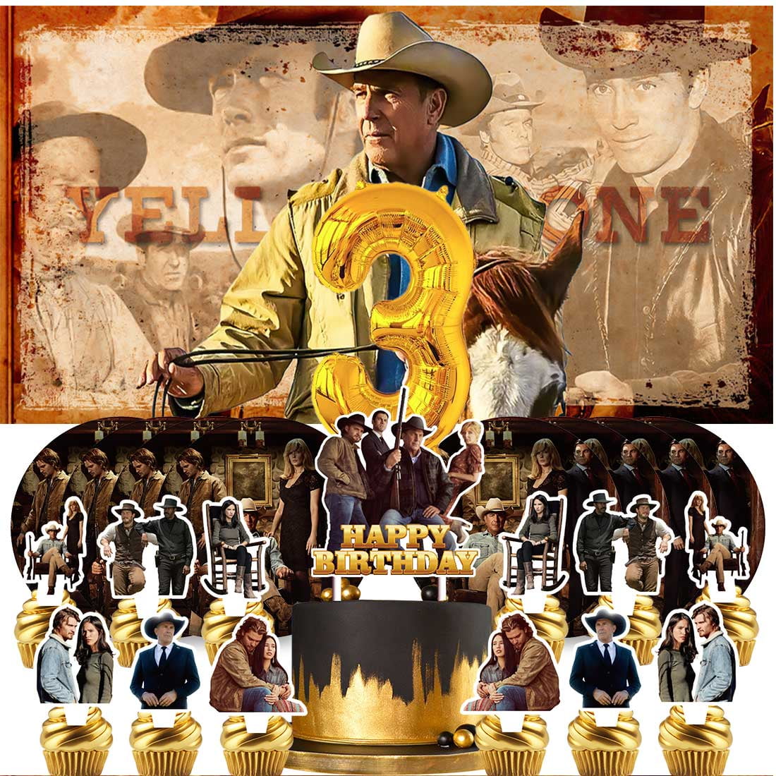 Yellowstone Balloons Party Supplies 3rd Decor Tableware Birthday Cake ...