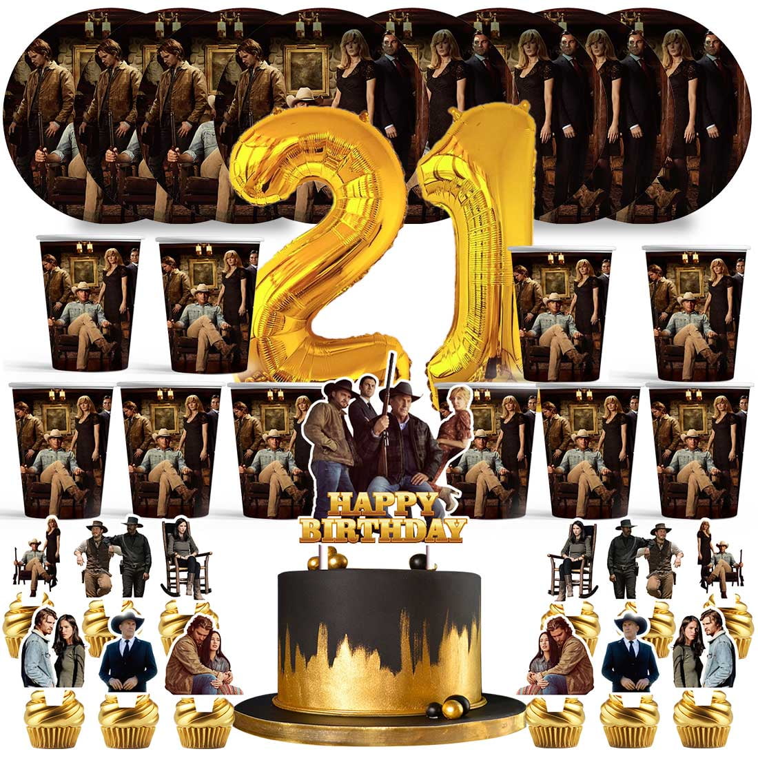 Yellowstone Birthday 21th Cups Party Supplies Plates Fans Decorations ...