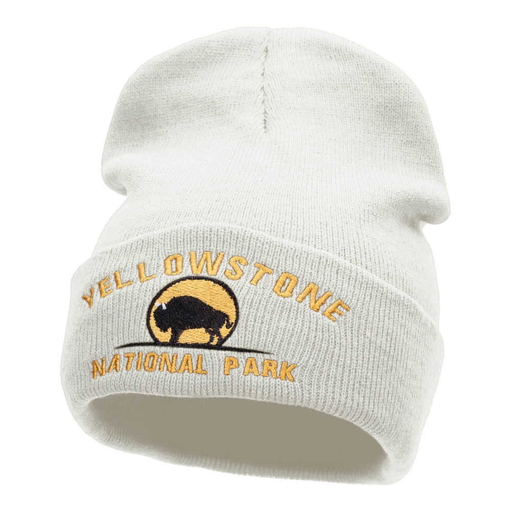 Yellowstone Bison Embroidered Long Knitted Beanie - White OSFM ...
