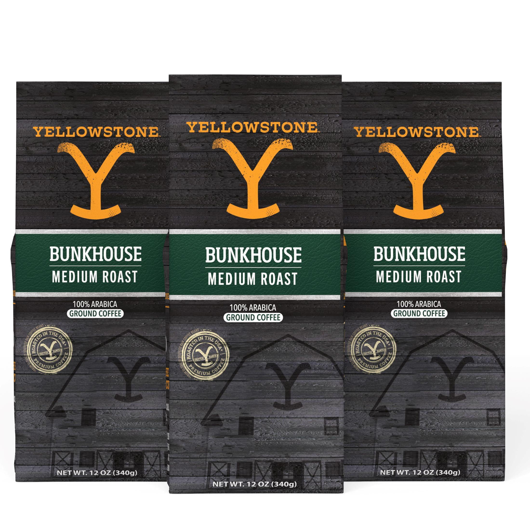 Yellowstone Bunkhouse, Medium Roast Ground Coffee, 12 oz, 3 Pack, 100% ...