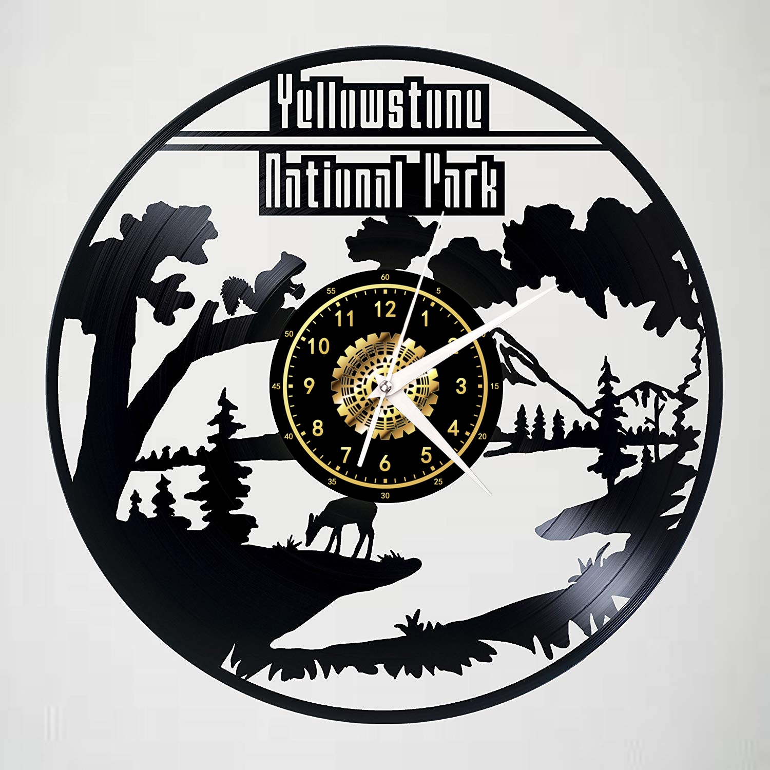 Yellowstone Cityscape Vintage Black Vinyl Record Wall Clock Wall Art 3D ...