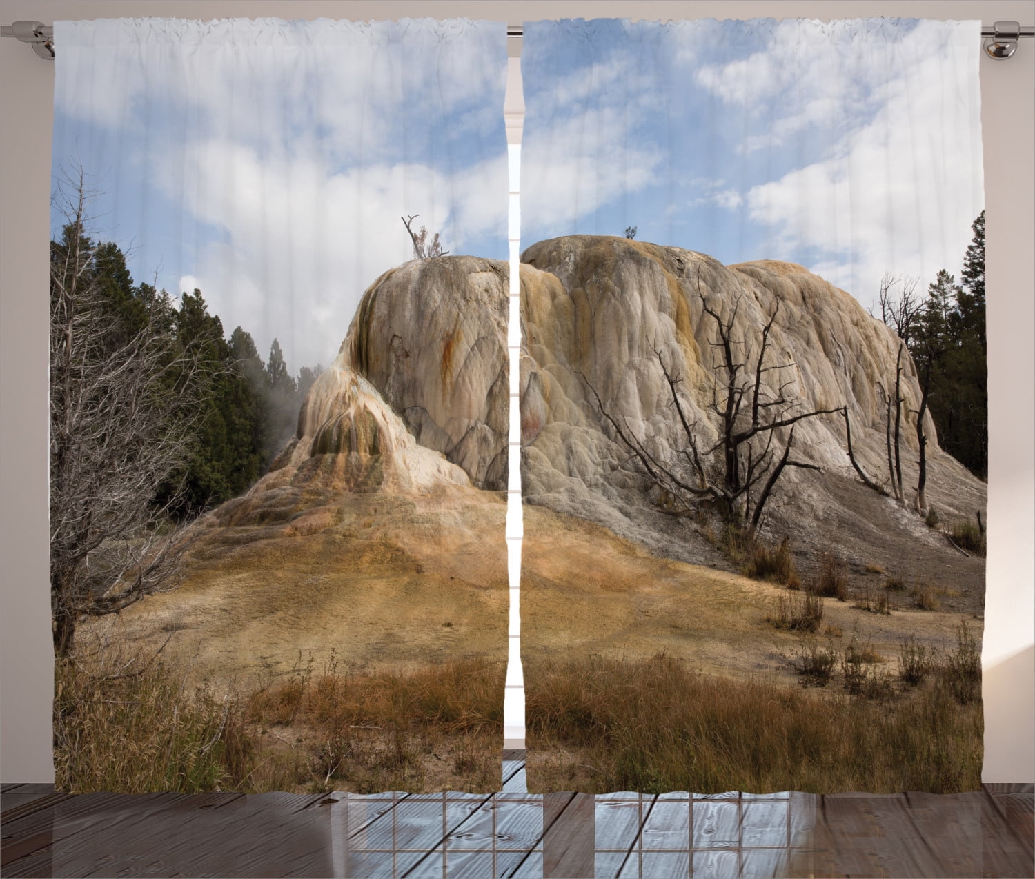 Ambesonne Yellowstone Curtains 2 Panel Set, Rock Orange Spring, 108" x ...