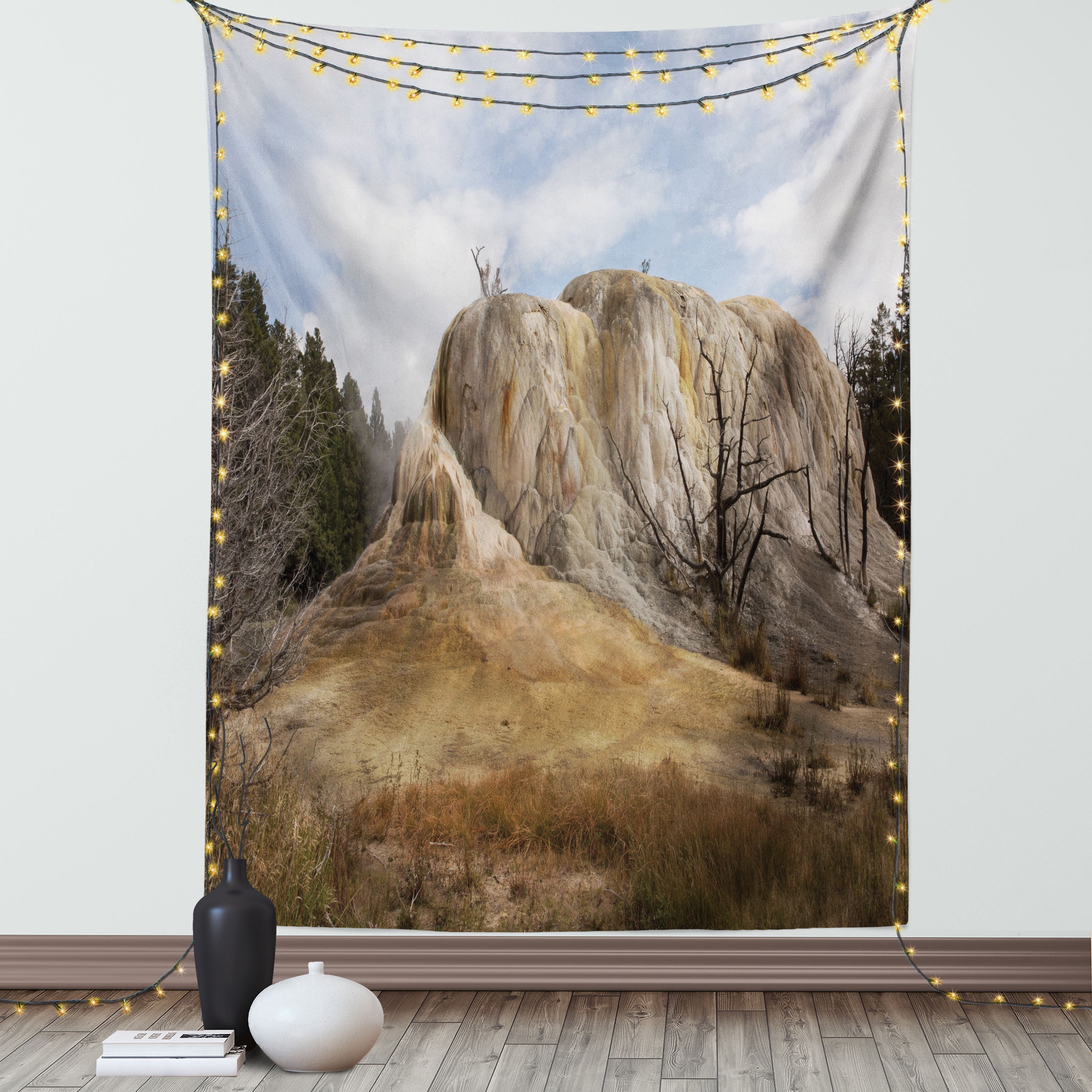 Yellowstone Decor Tapestry, Big Rock in Orange Spring Mound Forest ...