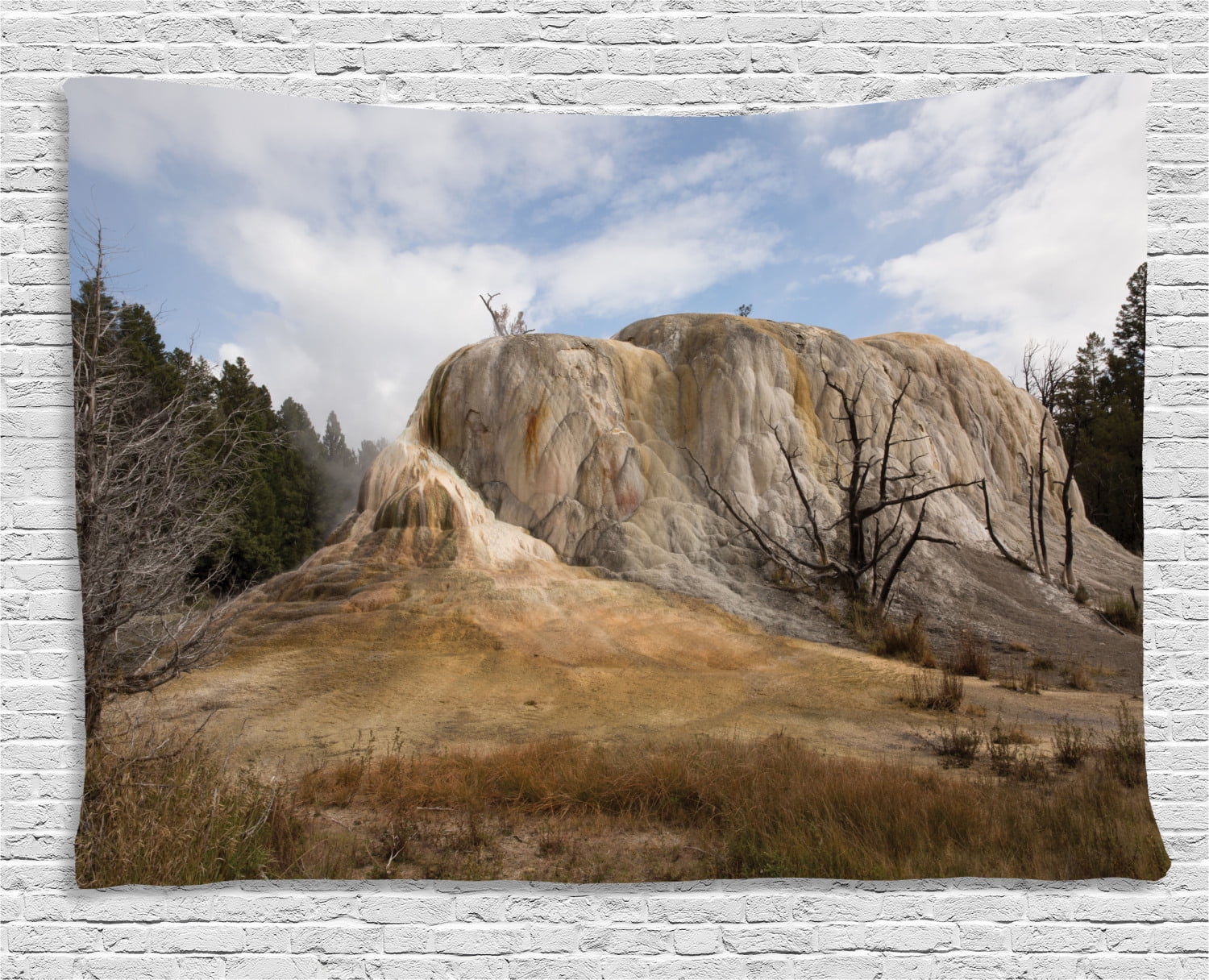 Yellowstone Decor Tapestry, Big Rock in Orange Spring Mound Forest ...