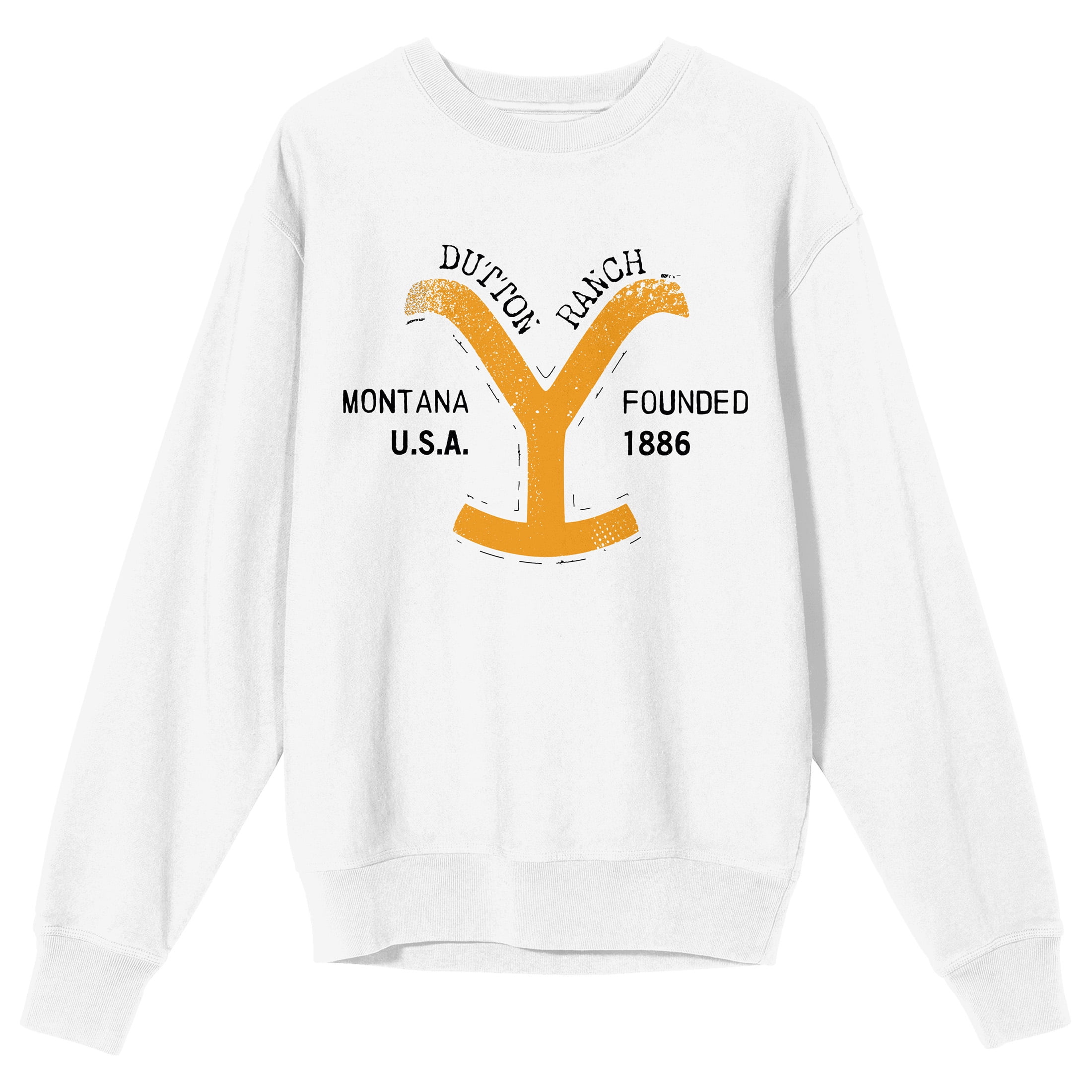 Yellowstone Dutton Ranch Y Logo Crew Neck Long Sleeve White Adult ...