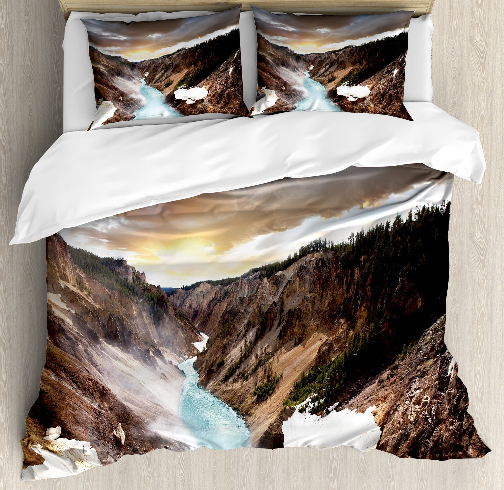 Yellowstone Duvet Cover Set, Canyon in Yellowstone Dramatic Sky Dark ...