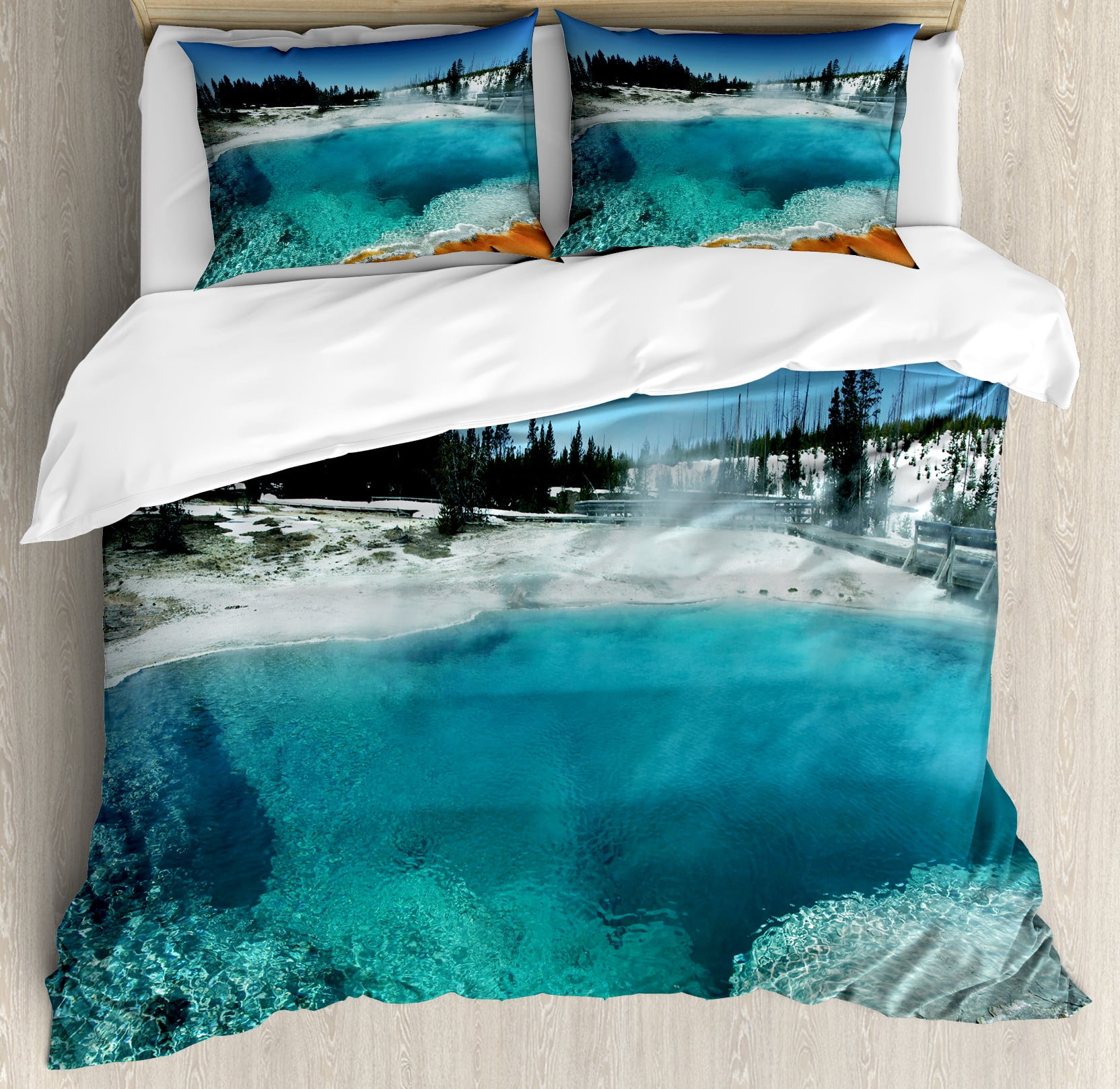 Yellowstone Duvet Cover Set, Hot Clear Spring and Evergreen Forest in ...