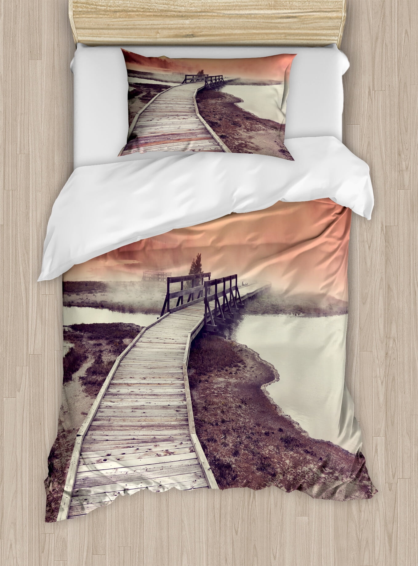 Yellowstone Duvet Cover Set, Wooden Pathway Deck to Steamy Geyser in ...