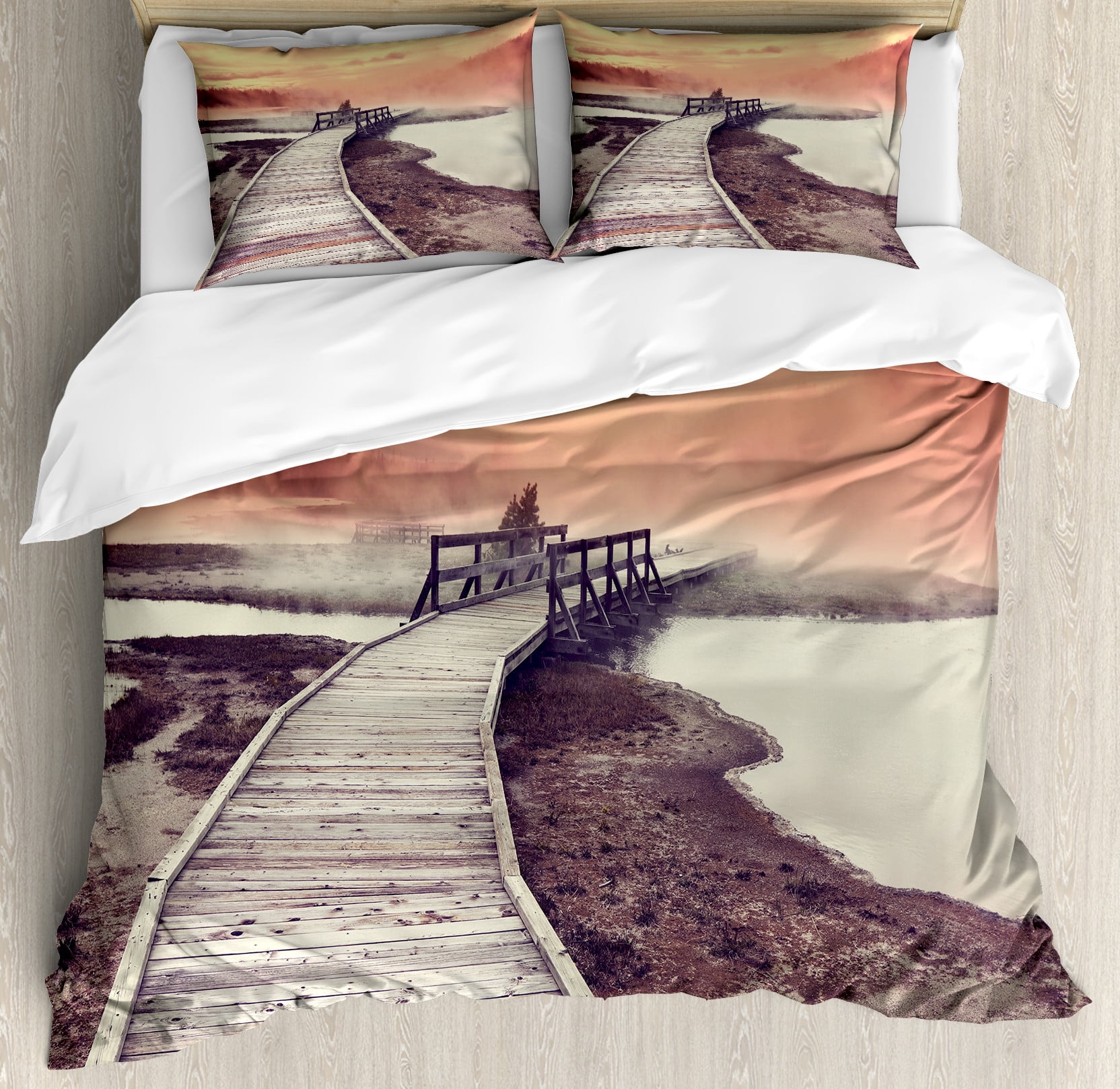 Yellowstone Duvet Cover Set, Wooden Pathway Deck to Steamy Geyser in ...