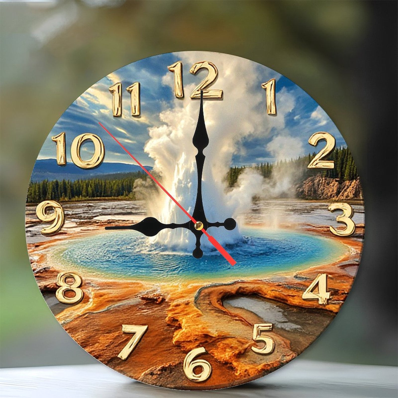 Yellowstone Geyser Wall Clock Home Decor 10-Inch Silent Wooden Wall ...