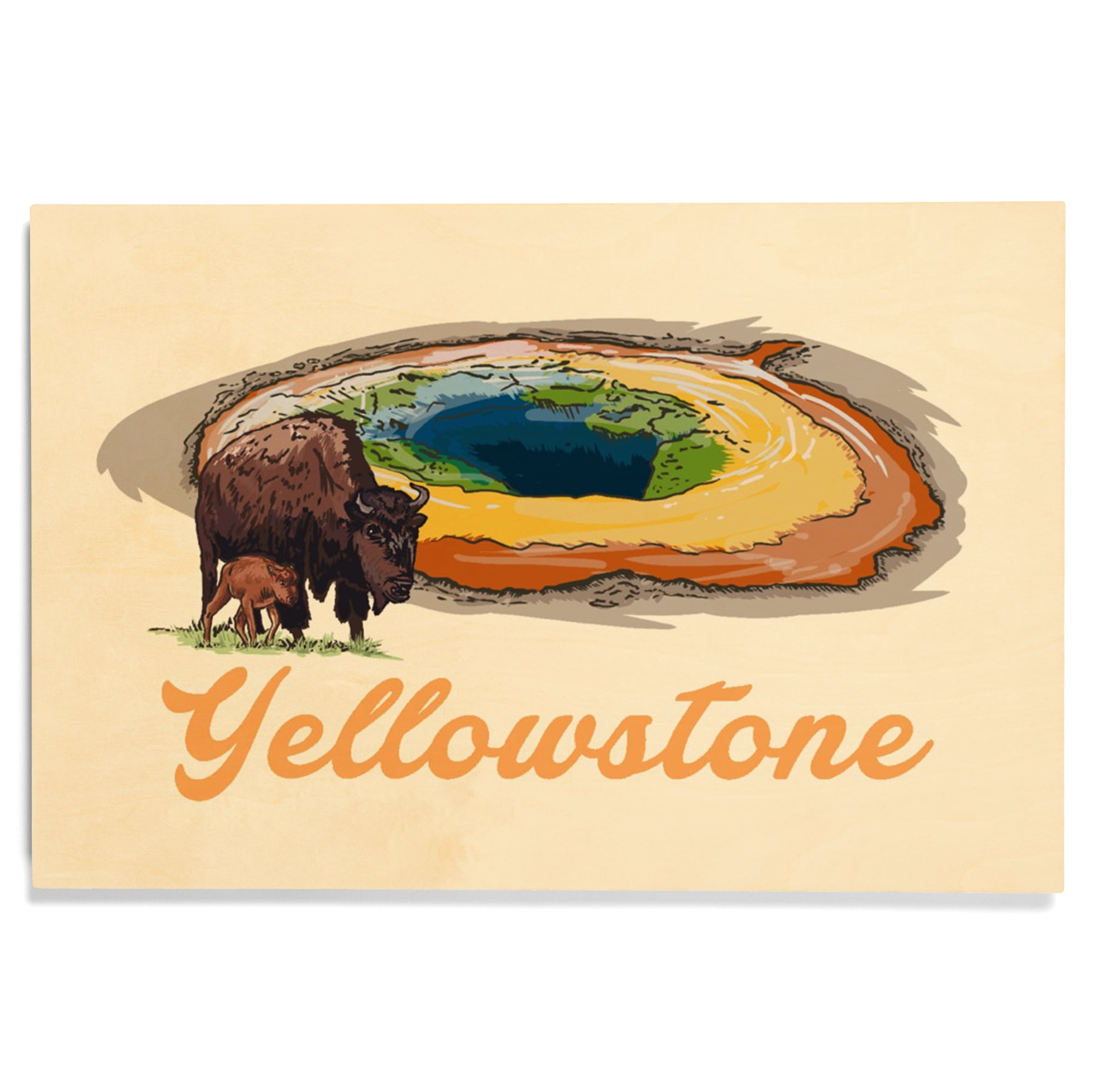 Yellowstone, Grand Prismatic and Bison Birch Wood Wall Sign (12x18 ...