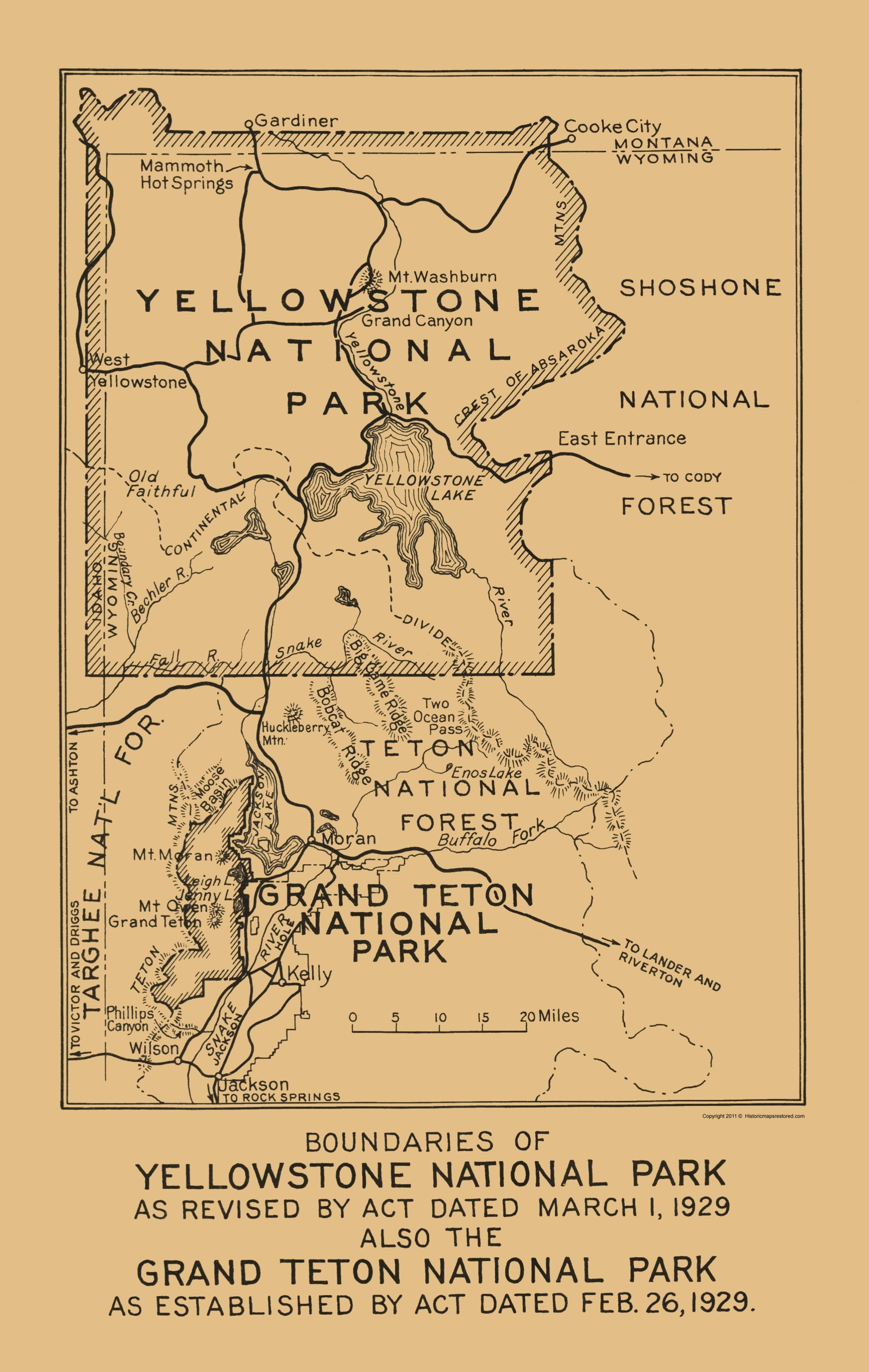 Historic State Map - Yellowstone Grand Teton National Parks Boundary ...