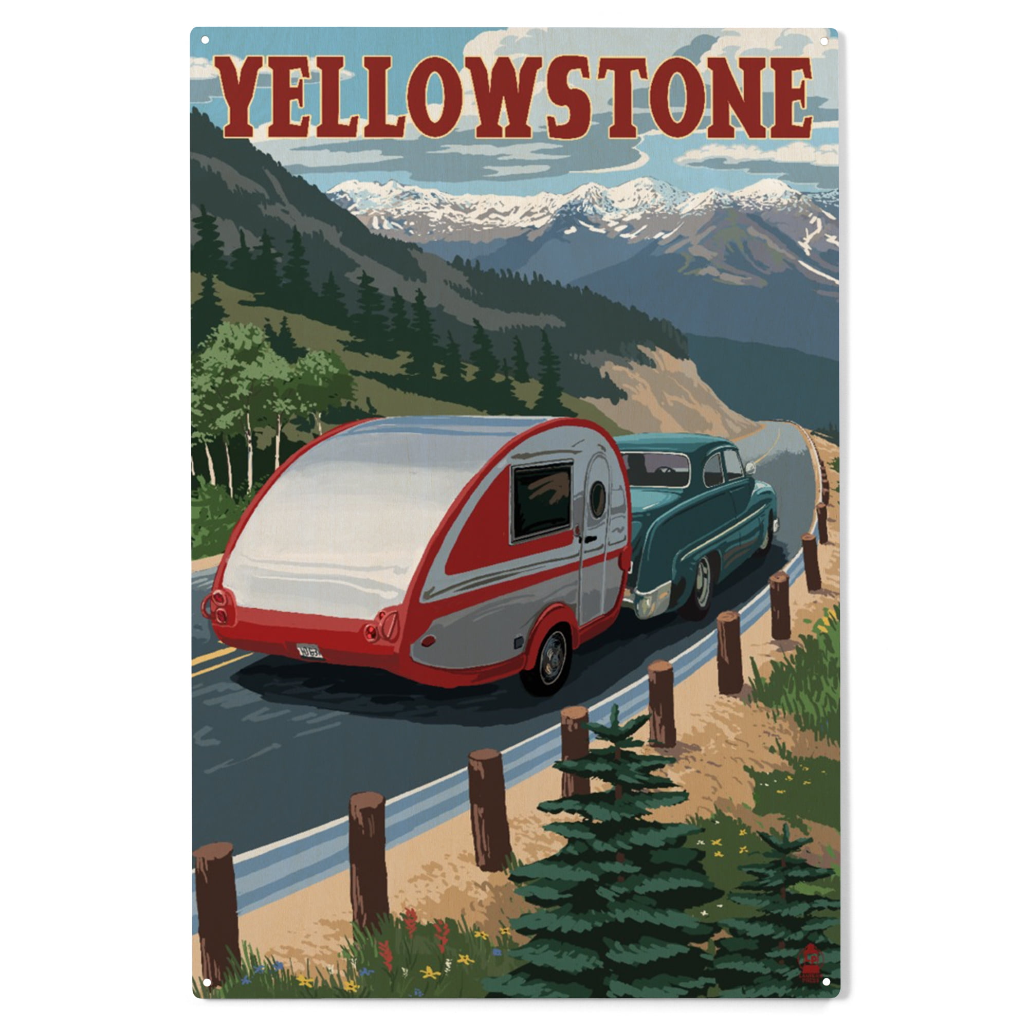 Yellowstone, Montana, Retro Camper Birch Wood Wall Sign (10x15 Rustic ...