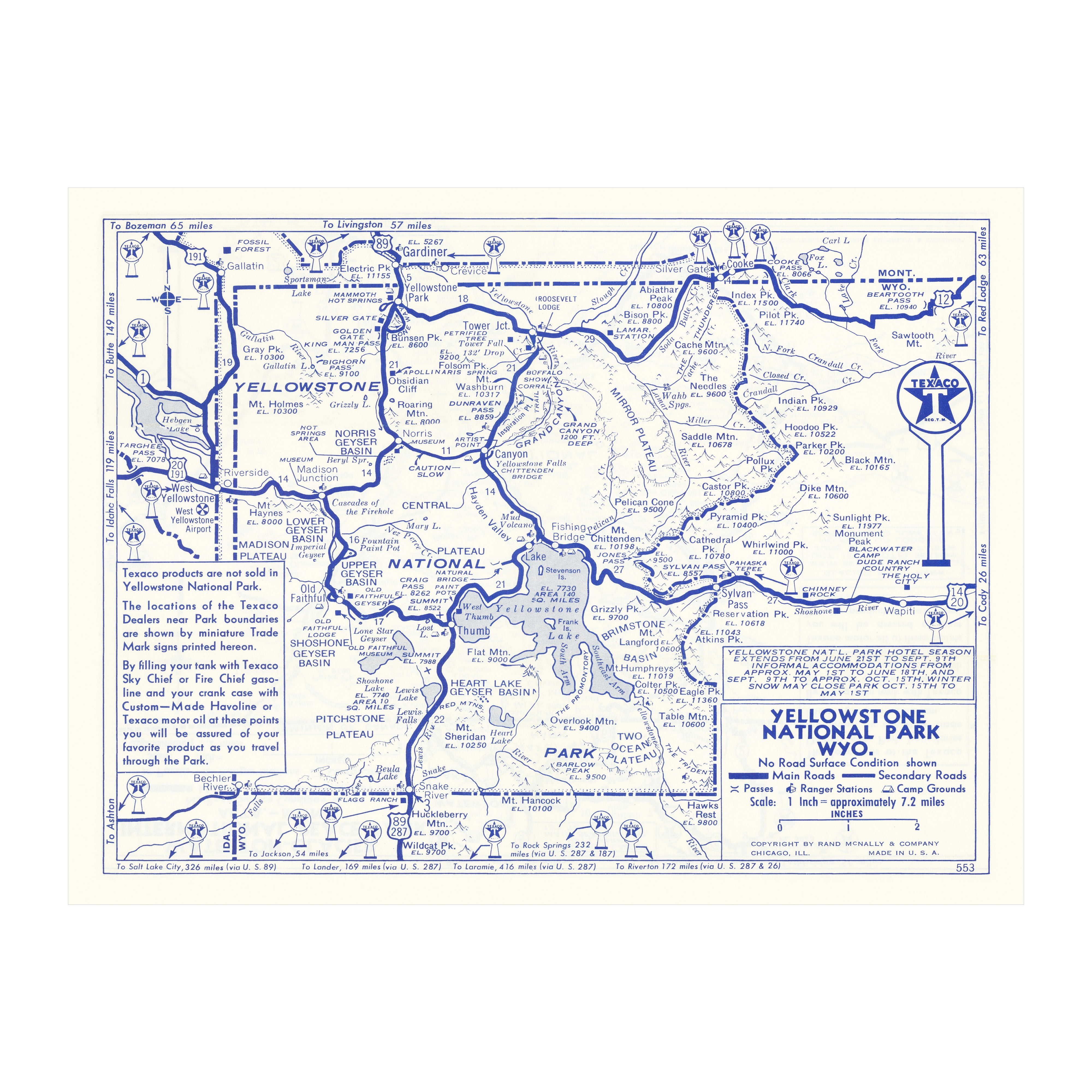 Yellowstone National Park Art, 1930 Vintage Map of Yellowstone National ...