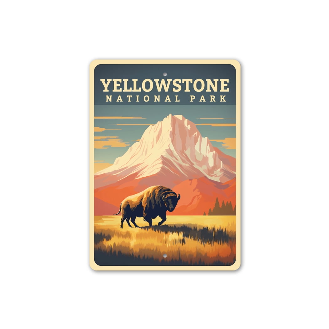 Yellowstone National Park Bison Aluminum Metal Decor Sign - 10x14 ...