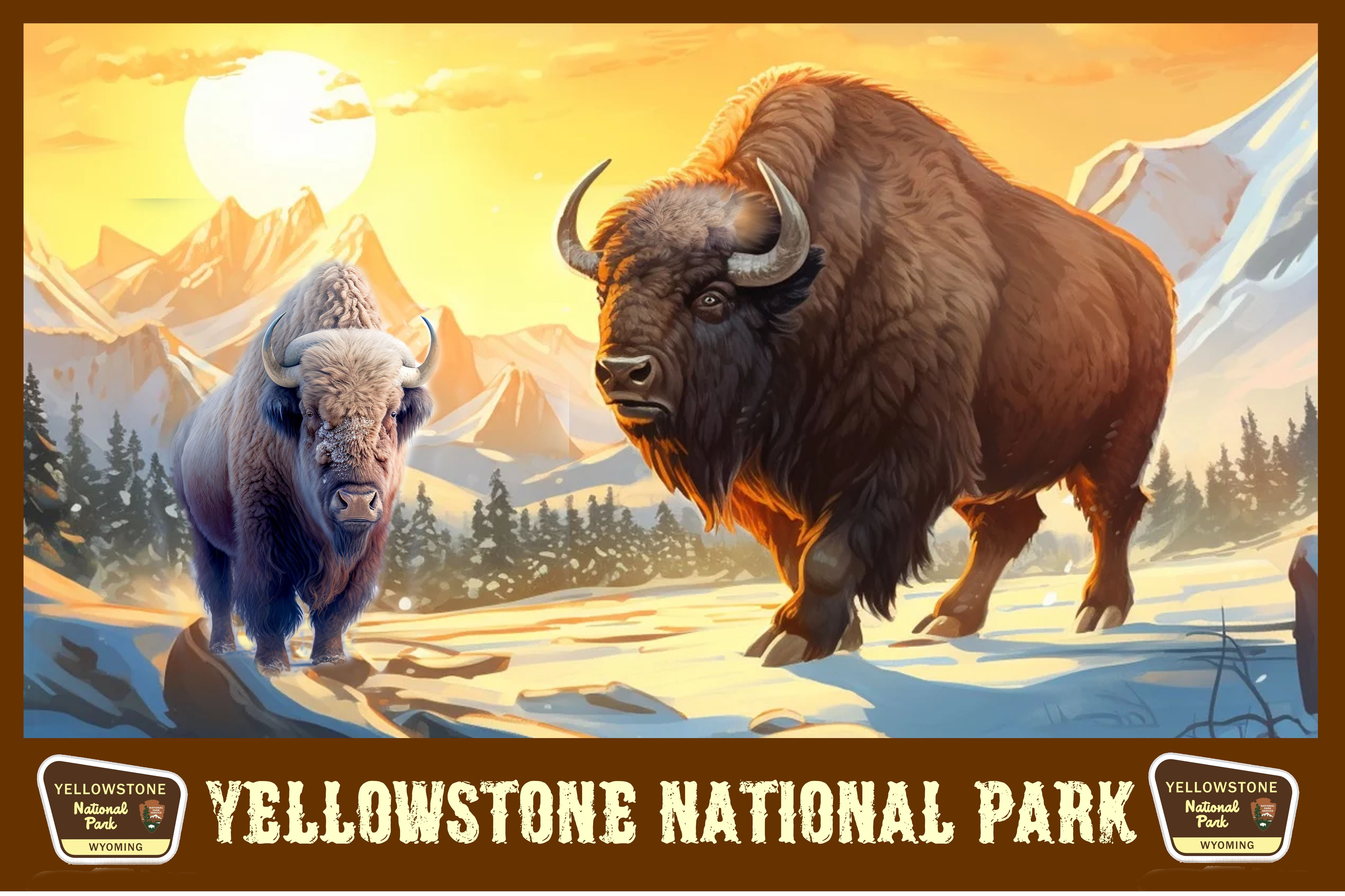 Yellowstone National Park Bison Buffalo Wildlife Art 16 x 24 Inches ...