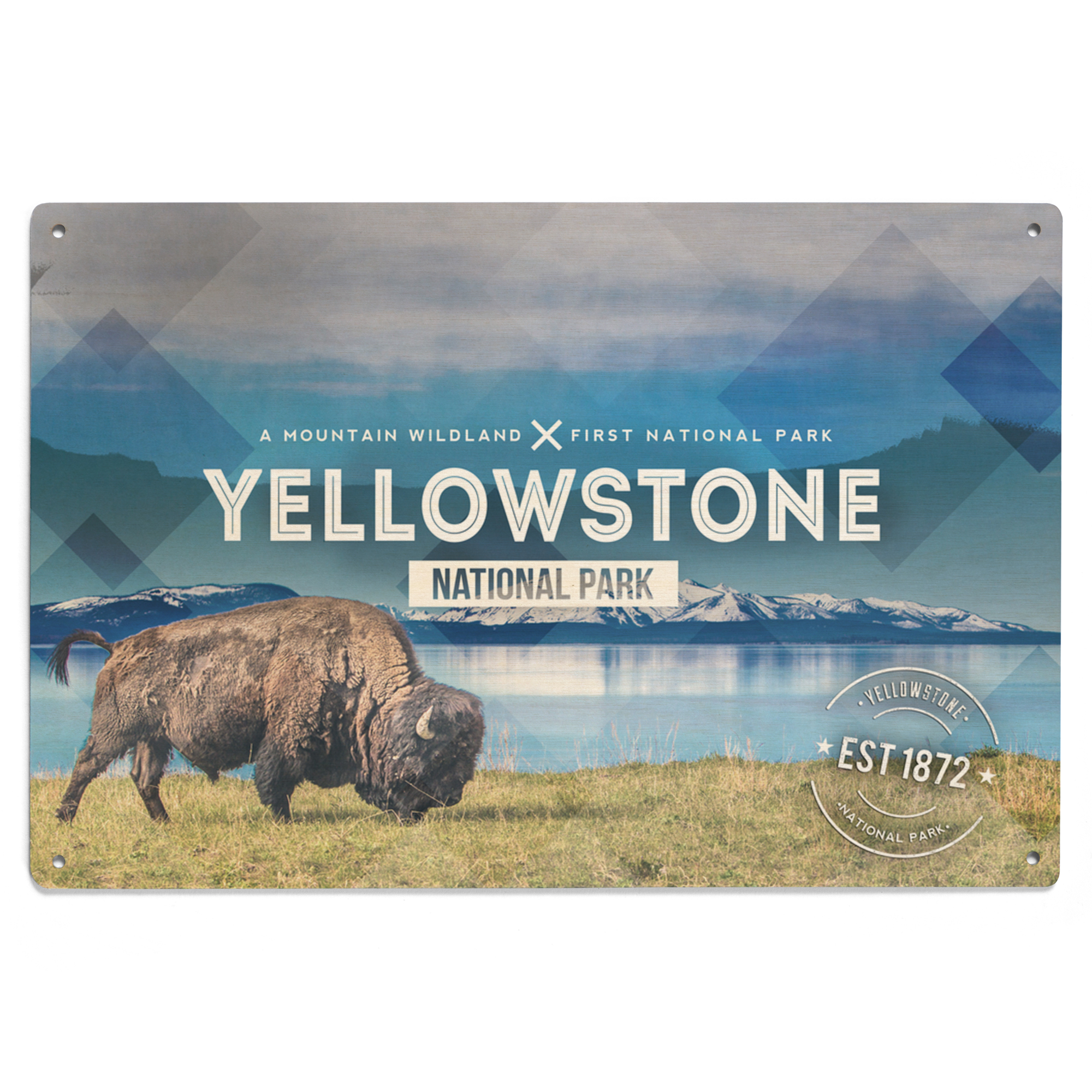 Yellowstone National Park, Bison Rubber Stamp Birch Wood Wall Sign (6x9 ...