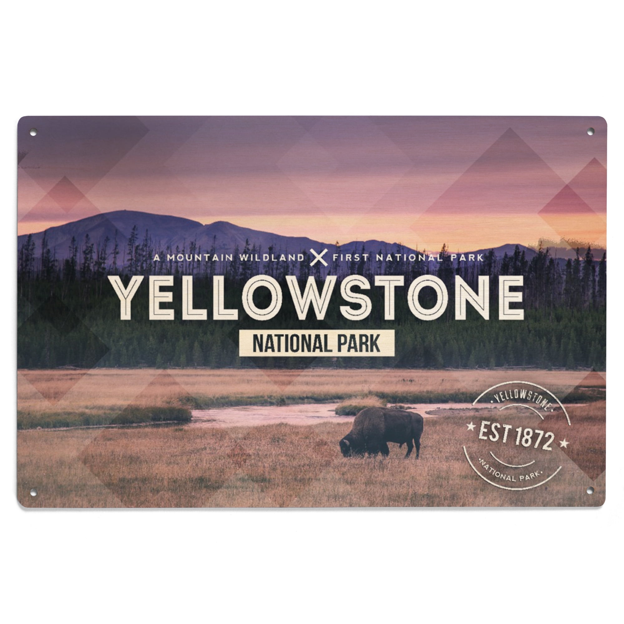 Yellowstone National Park, Bison and Sunset, Rubber Stamp Birch Wood ...