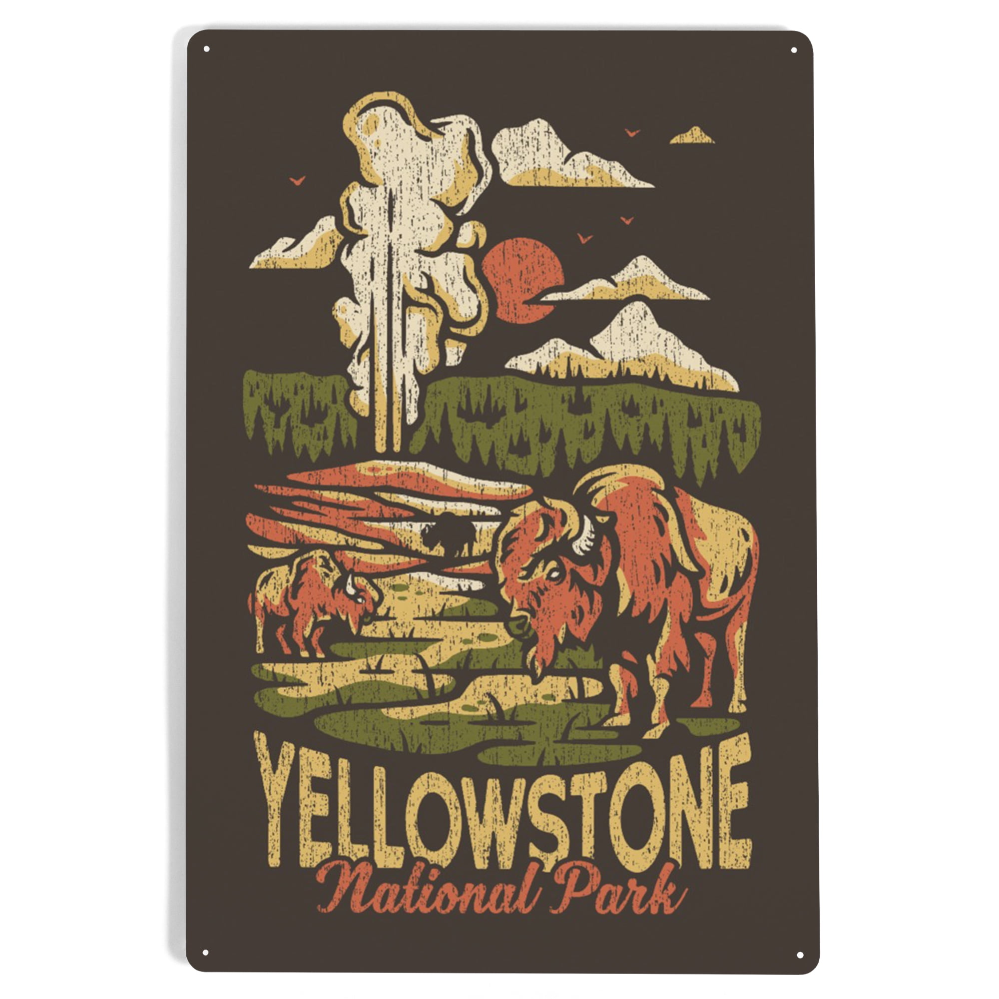 Yellowstone National Park, Distressed Vector, Old Faithful (12x18 ...