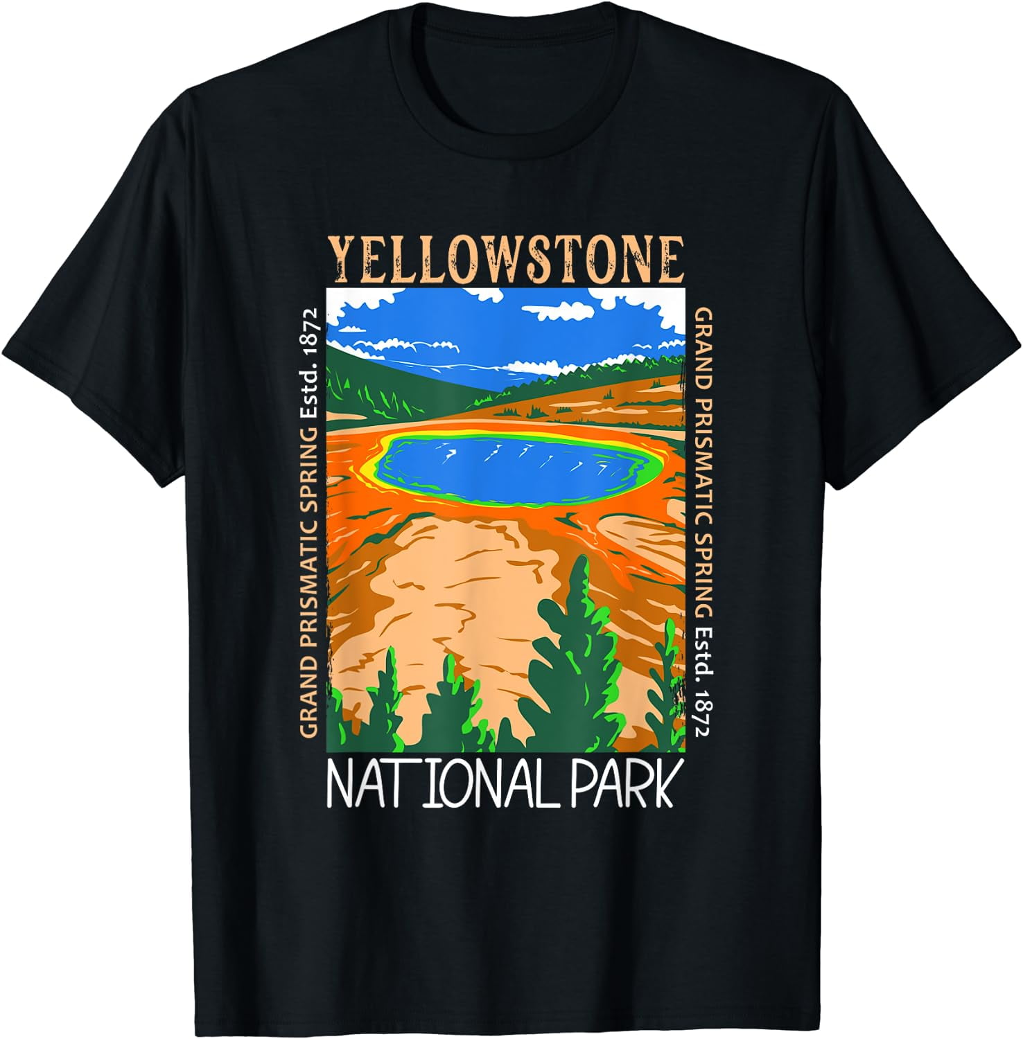 Yellowstone National Park Grand Prismatic Spring Distressed T-Shirt ...