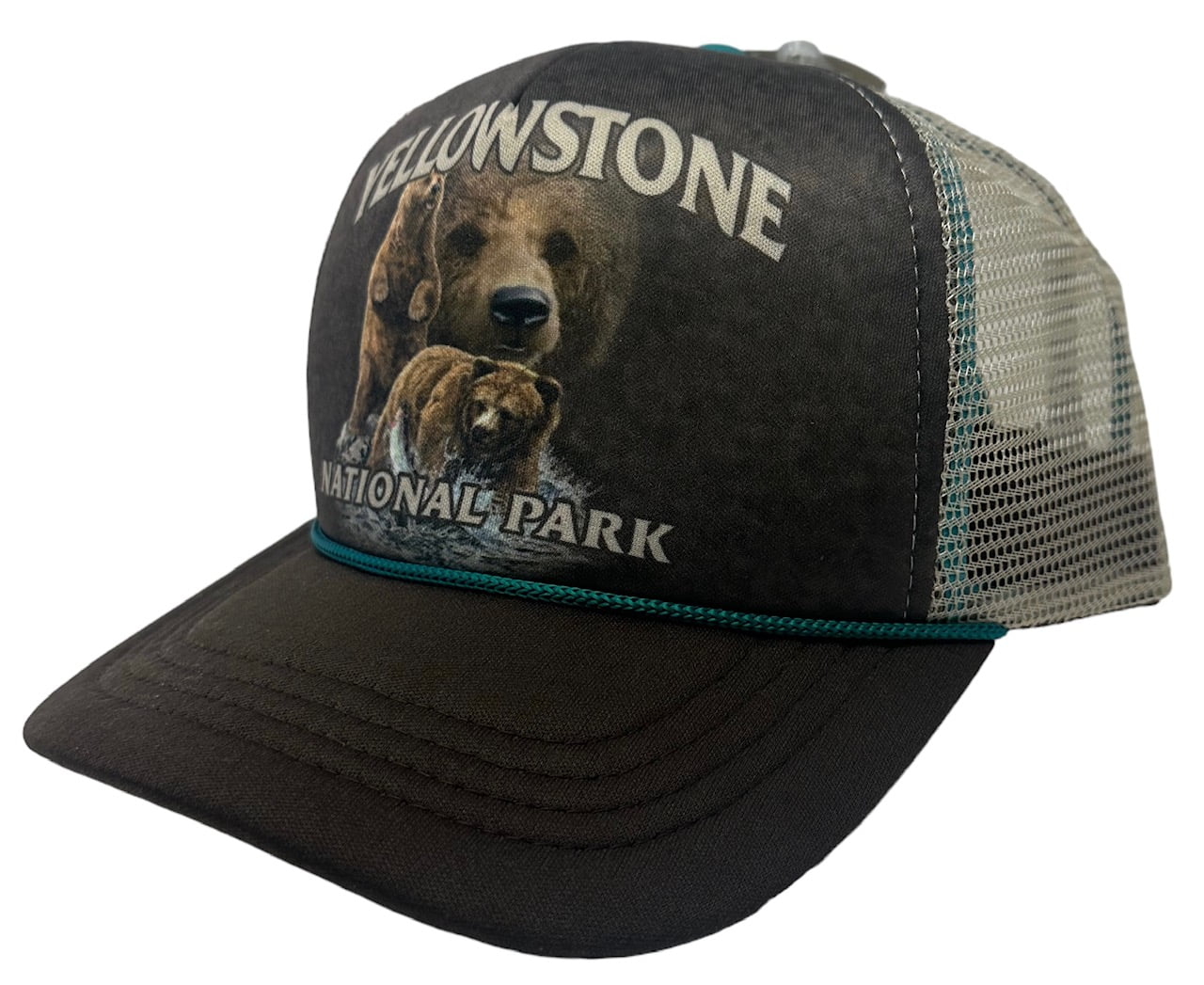 Yellowstone National Park Men's Brown Bear Print Trucker Hat Cap in ...