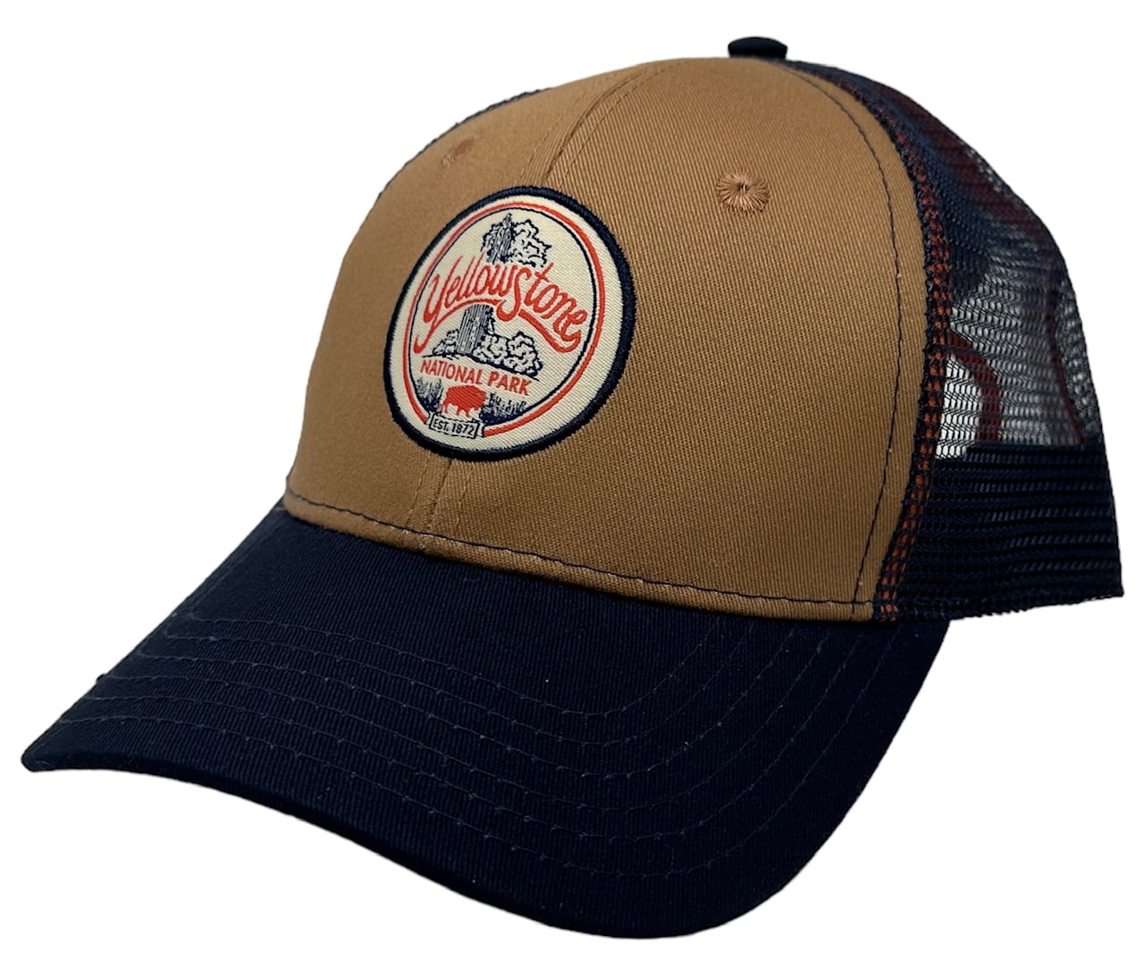 Yellowstone National Park Men's Patch Logo Trucker Hat Cap in Brown ...