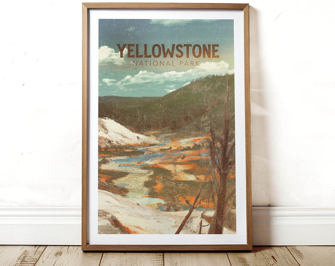 Yellowstone National Park Print Vintage Travel Poster Retro Outdoors ...