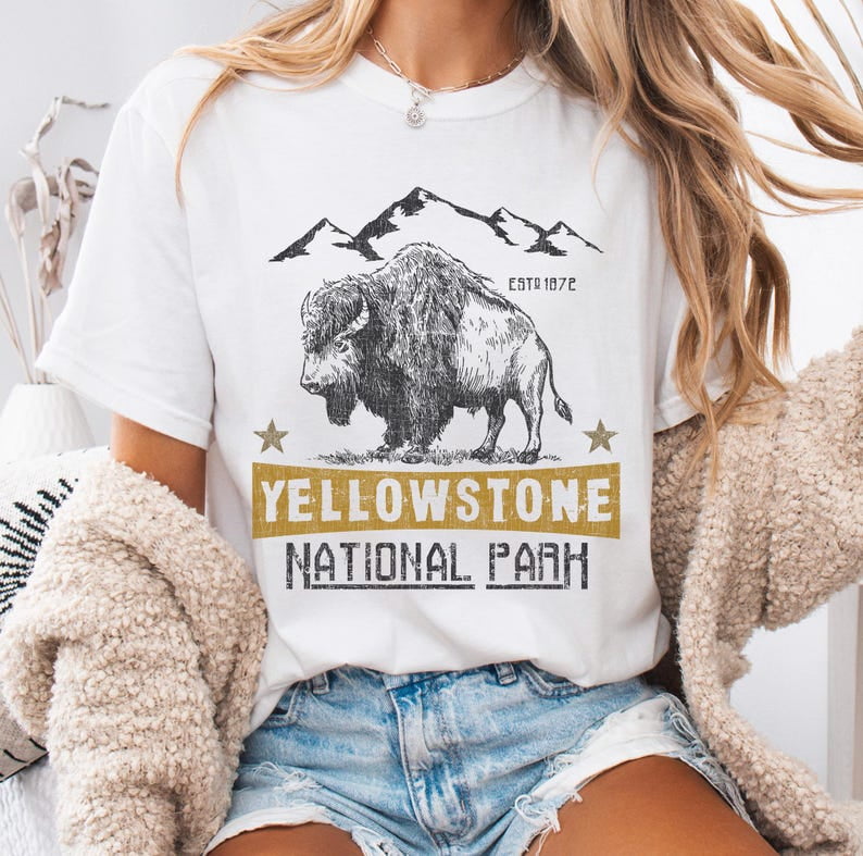 Yellowstone National Park T-Shirt Vintage Buffalo Outdoor Adventure Wildlife Tee - Walmart.com