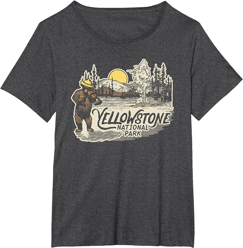 Yellowstone National Park Vintage Bear & Fiddle Old Faithful T-Shirt ...