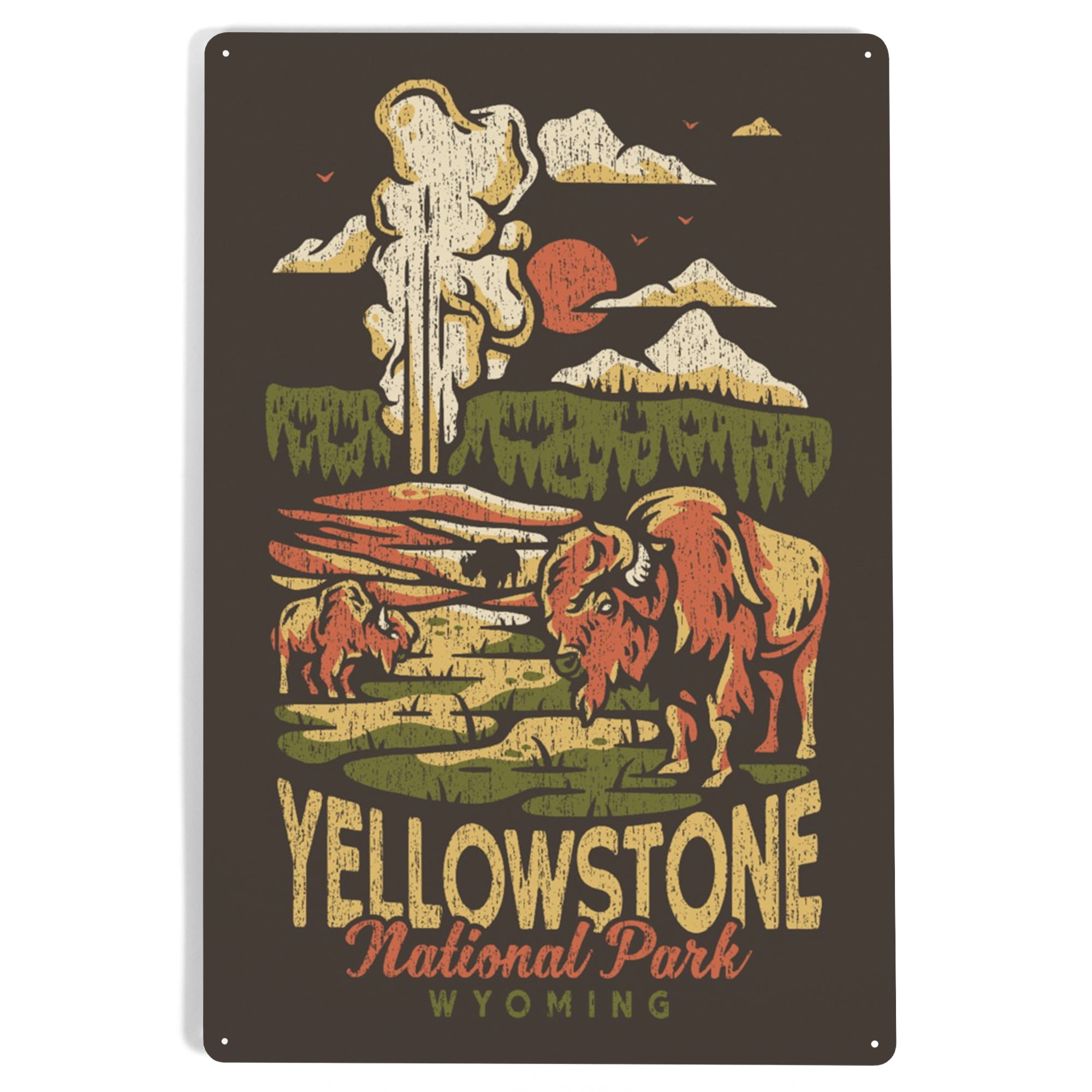 Yellowstone National Park, Wyoming, Distressed Mountain Scene (12x18 ...