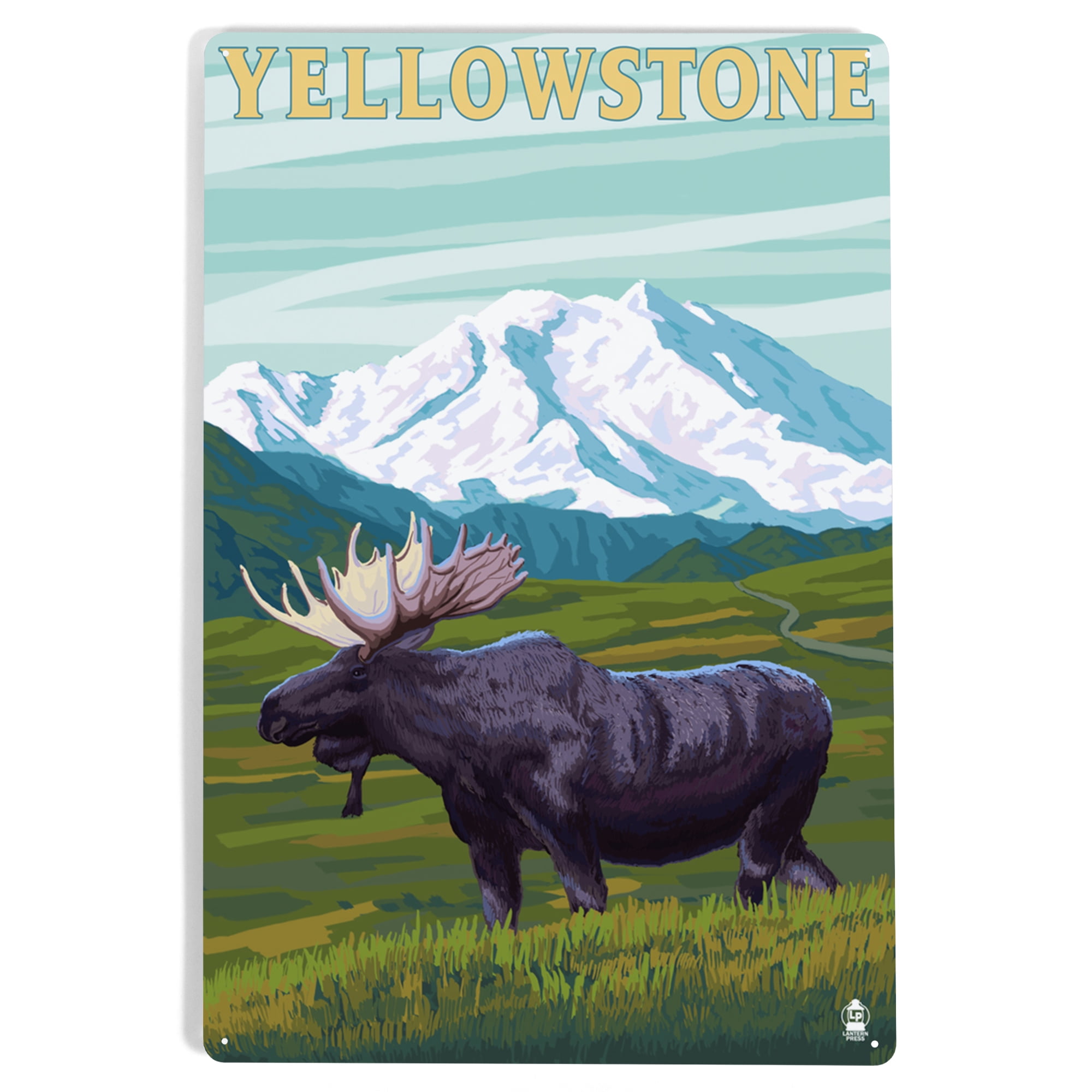 Yellowstone National Park, Wyoming, Moose and Mountain (12x18 Aluminum ...
