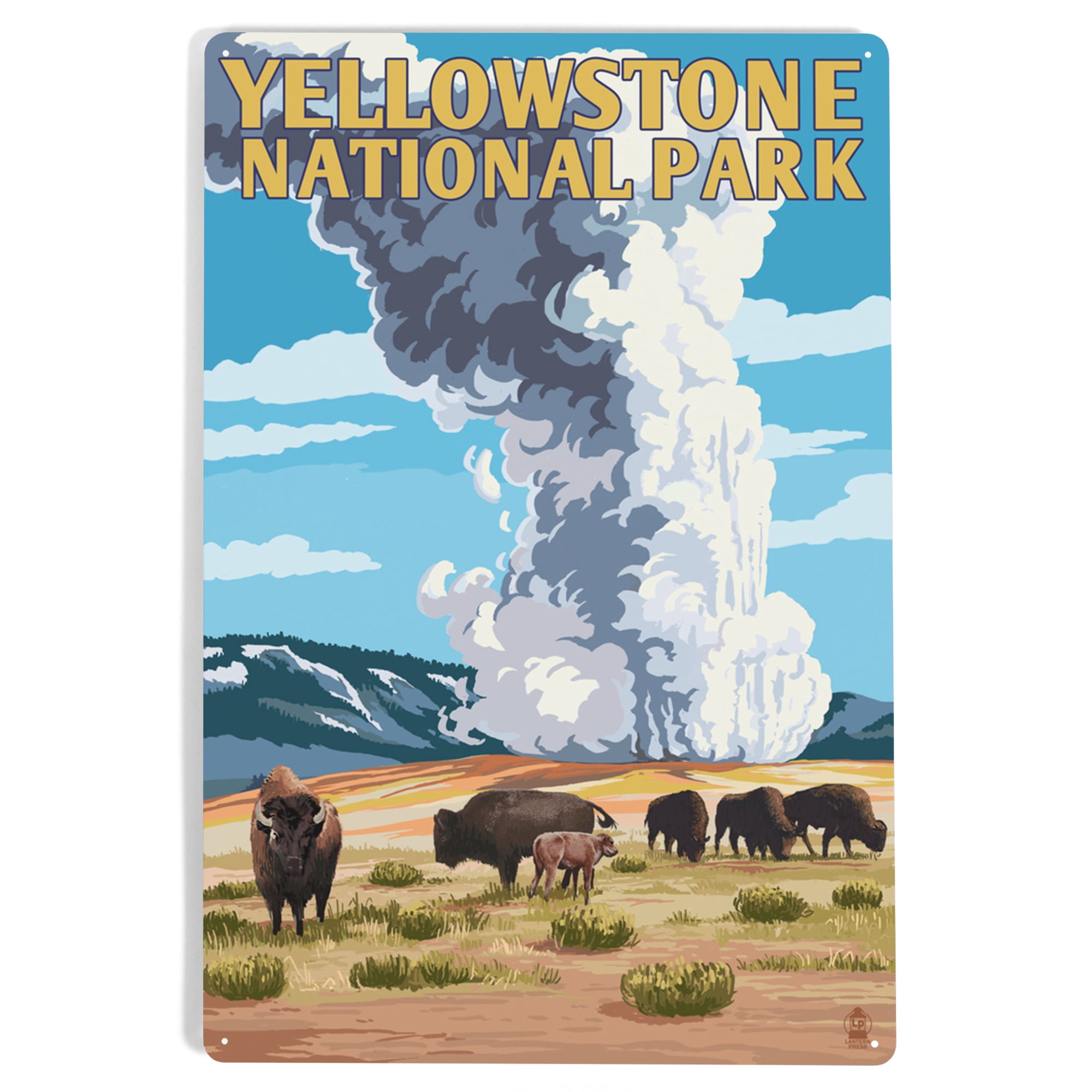 Yellowstone National Park, Wyoming, Old Faithful Geyser and Bison Herd ...