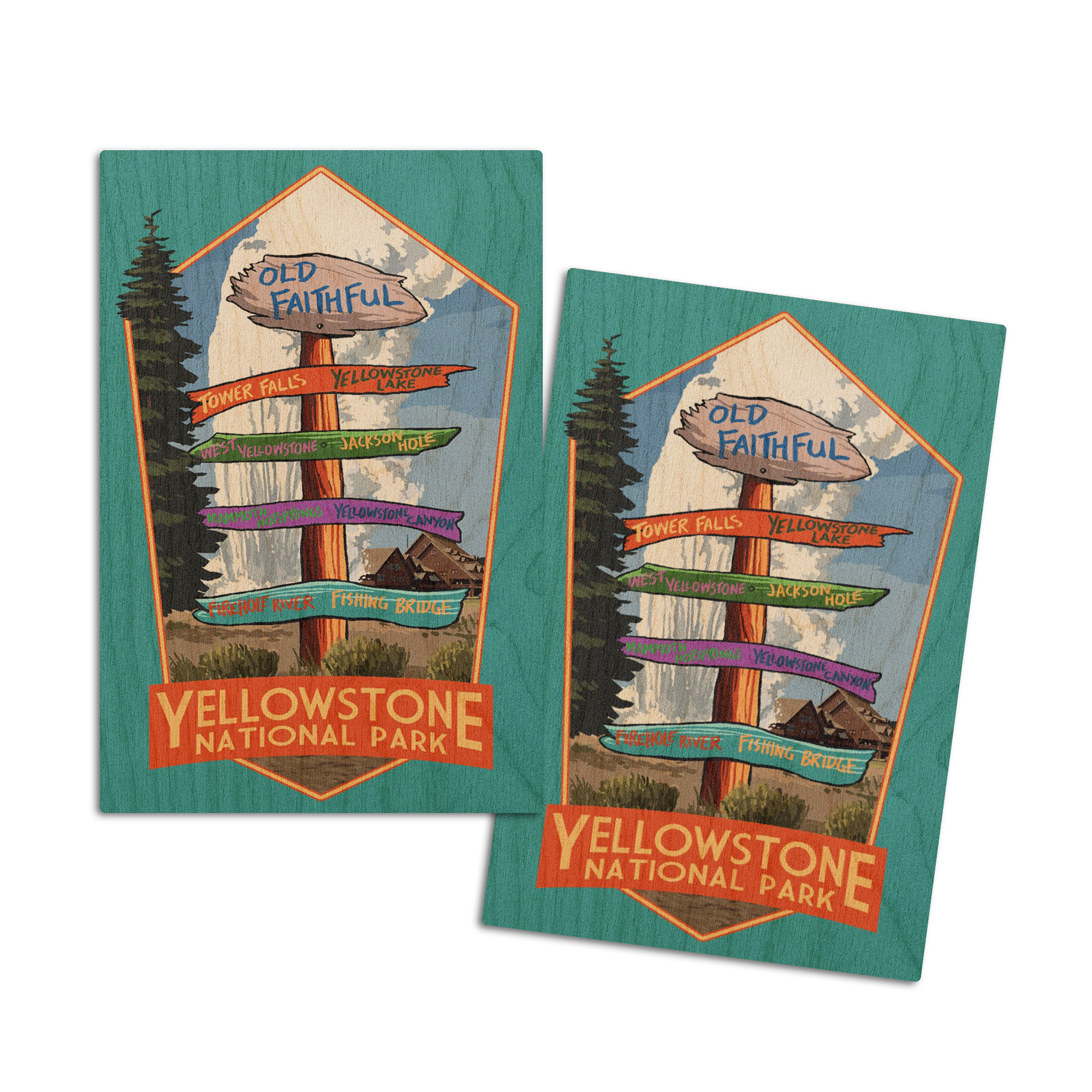 Yellowstone National Park, Wyoming, Signpost, Contour (4x6 Birch Wood ...