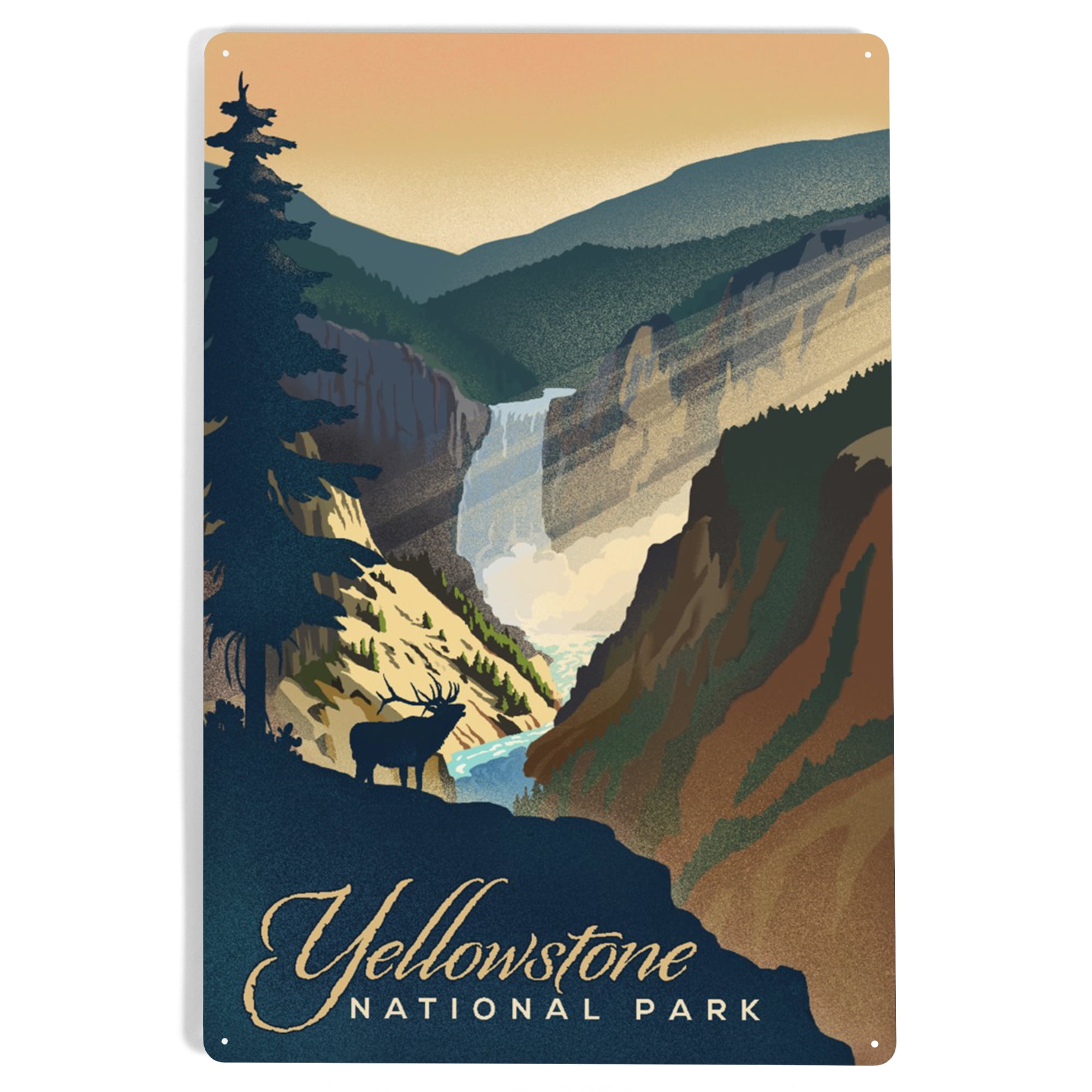 Yellowstone National Park, Yellowstone Falls, Lithograph (12x18 ...