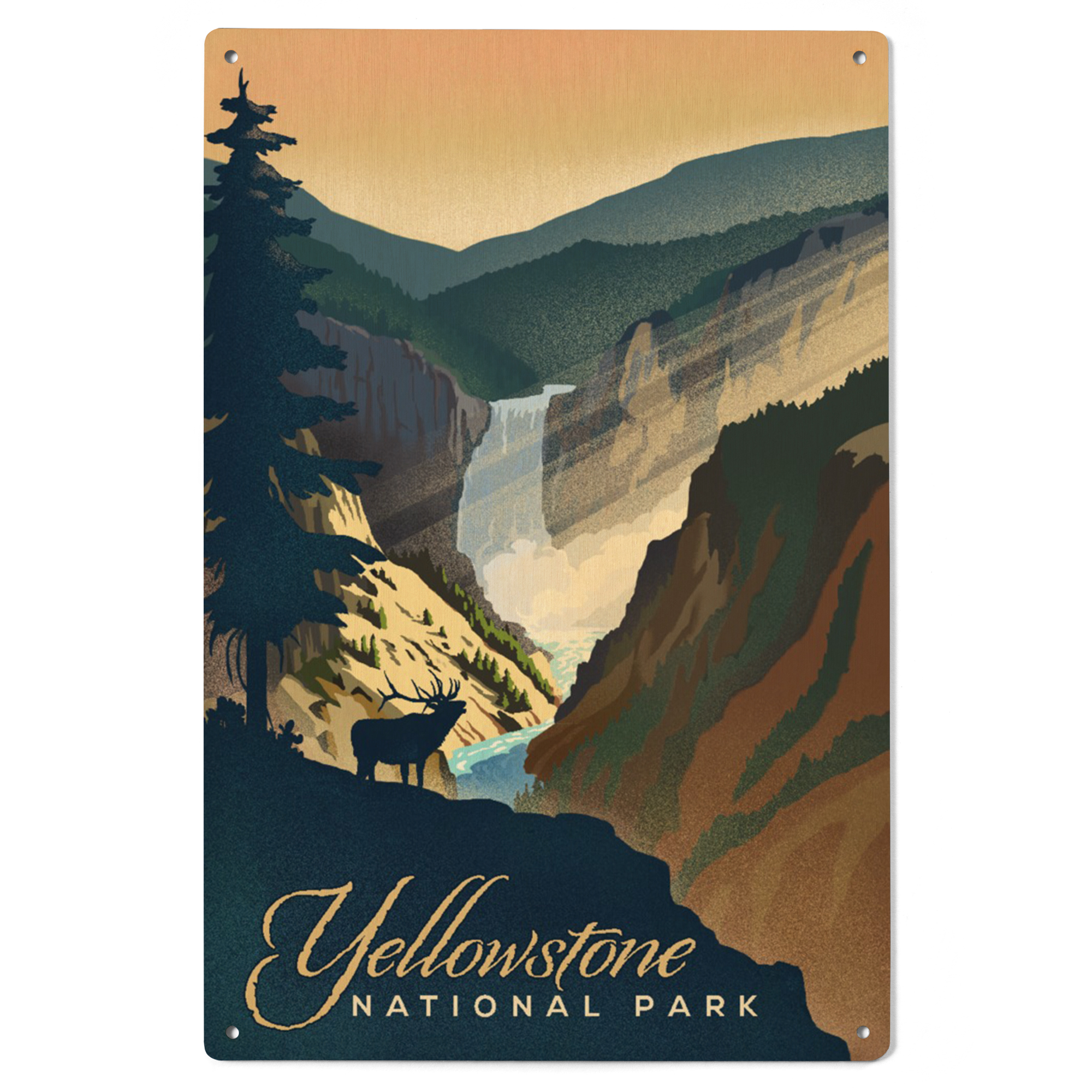 Yellowstone National Park, Yellowstone Falls, Lithograph Birch Wood ...