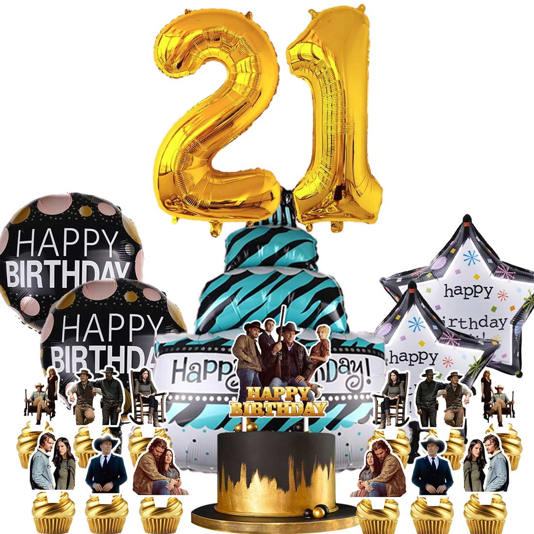 Yellowstone Party Supplies 21th Decor Kit Balloons Birthday Cake Topper ...