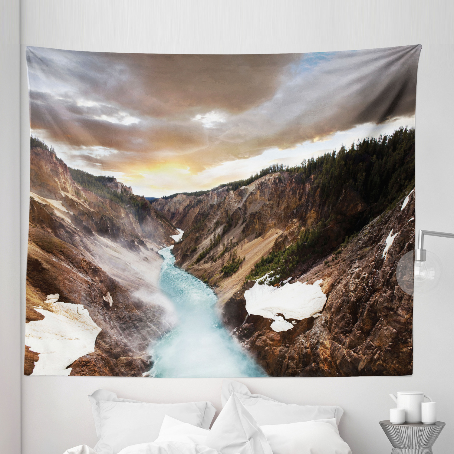 Yellowstone Tapestry, Canyon in Yellowstone Dramatic Sky Dark Clouds ...