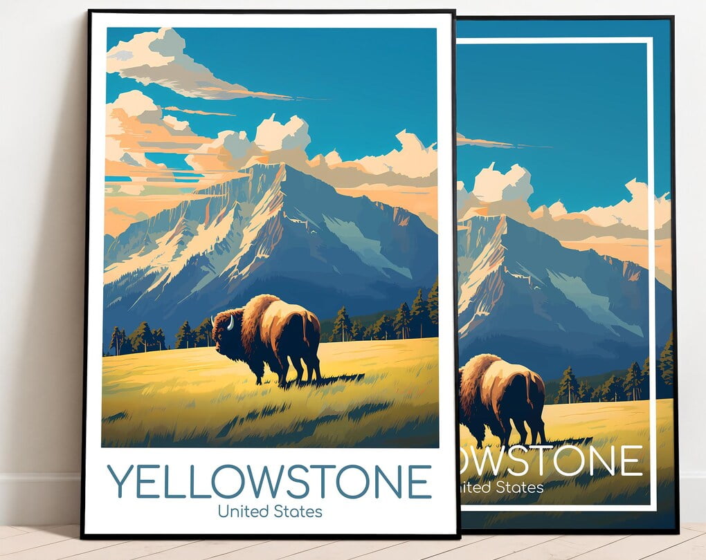 Yellowstone Travel Poster Yellowstone Poster National Park Bison Usa ...