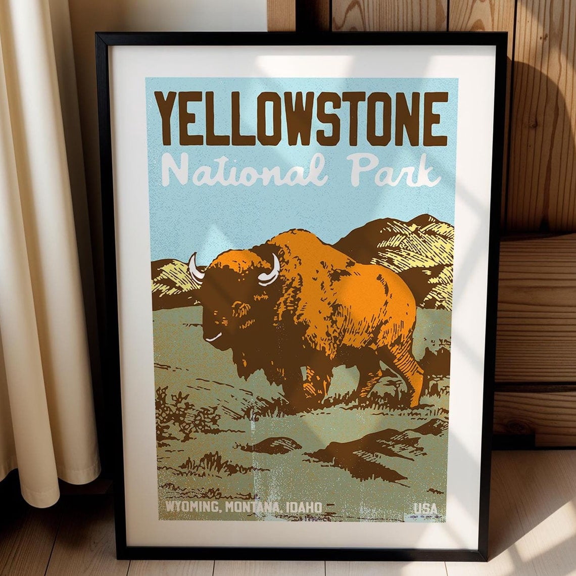Yellowstone Travel Print Retro Wyoming Art Montana Wall Art United ...