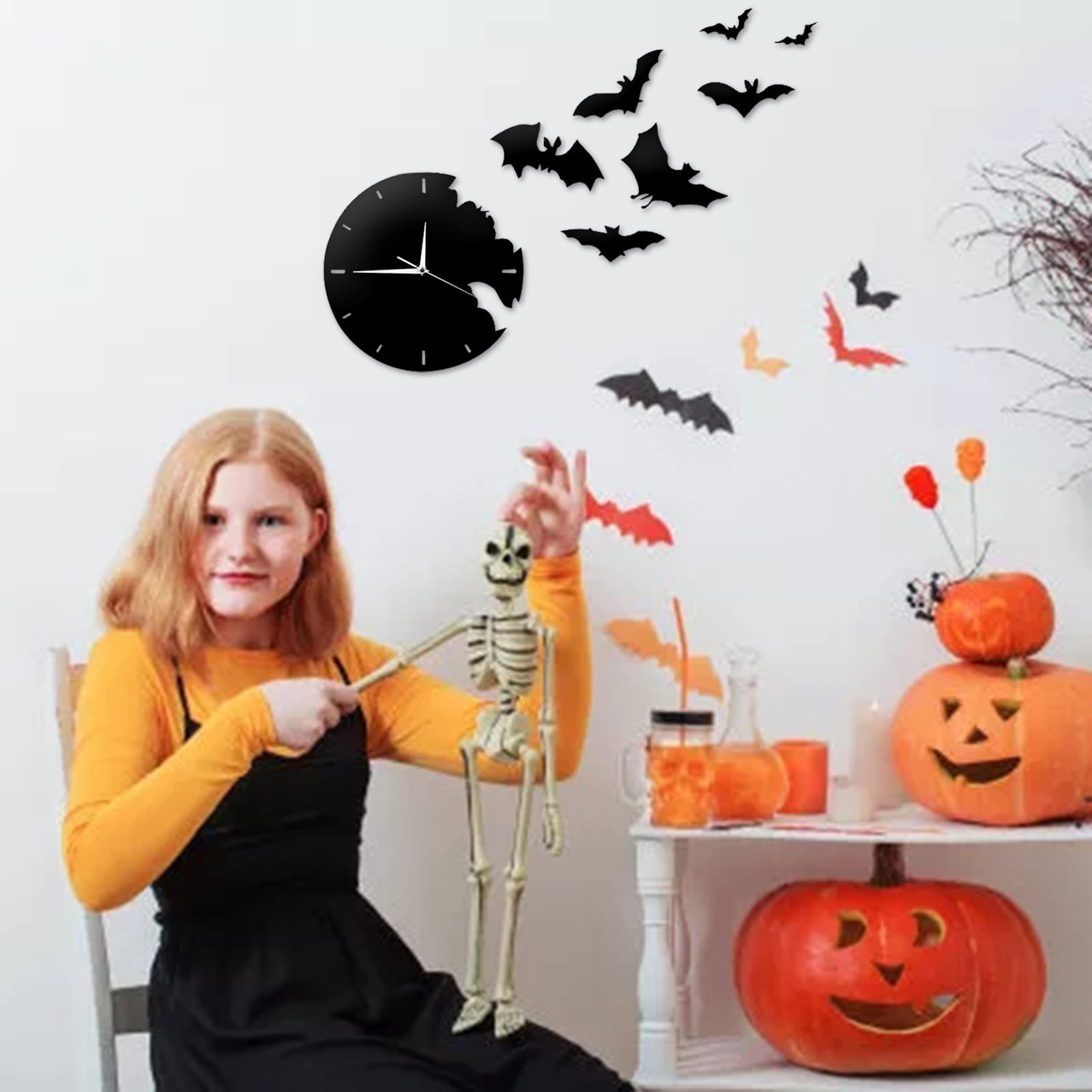 YennhH Clock,3D Wall Clock Bat Wall Decoration Realistic Scary Bat ...