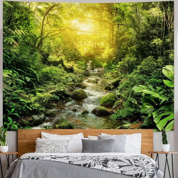Yeoiat Forest Tapestry Nature Wall Tapestry for Bedroom Green Tree ...