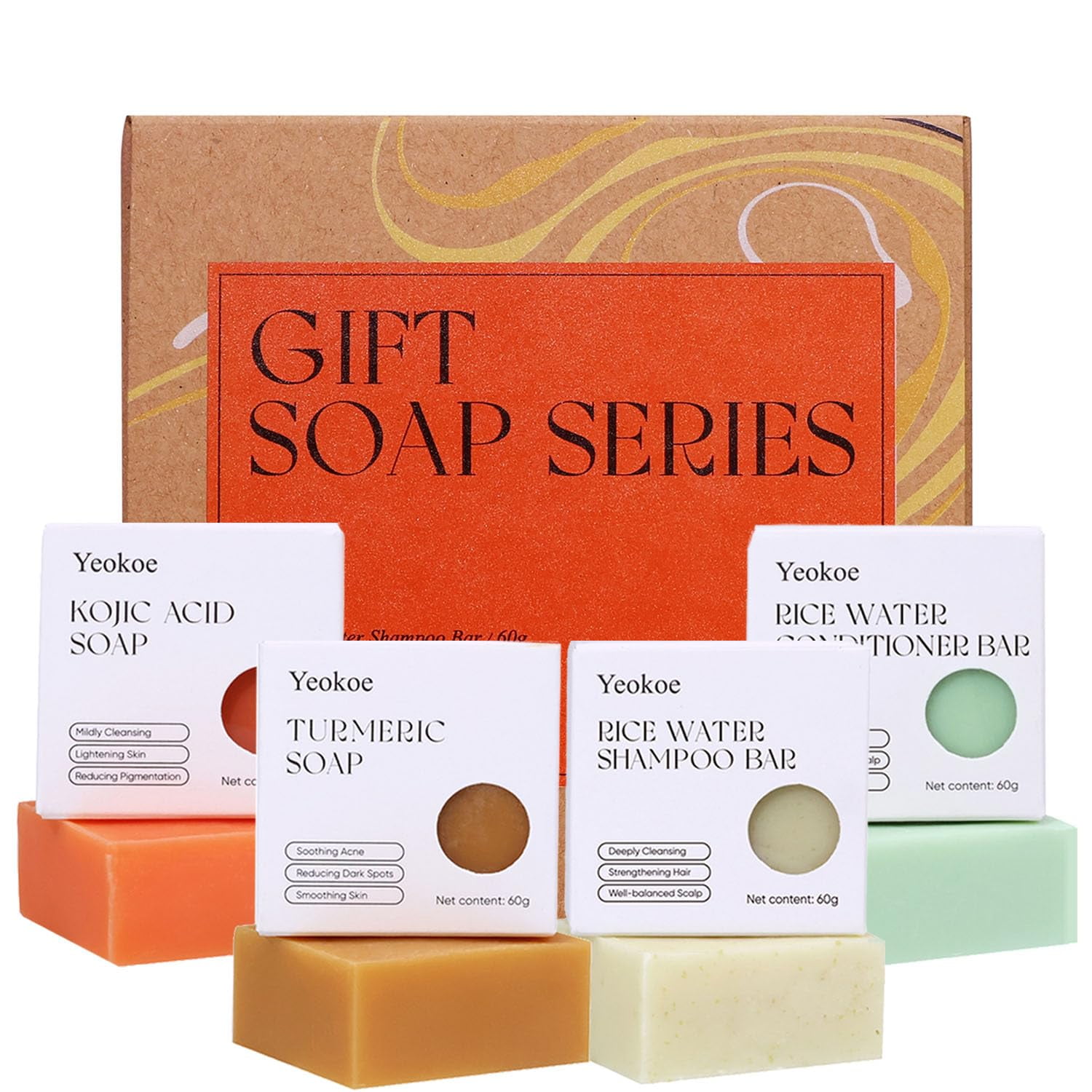 Yeokoe Turmeric Soap Bar and Rice Water Shampoo Conditioner Bar Set ...